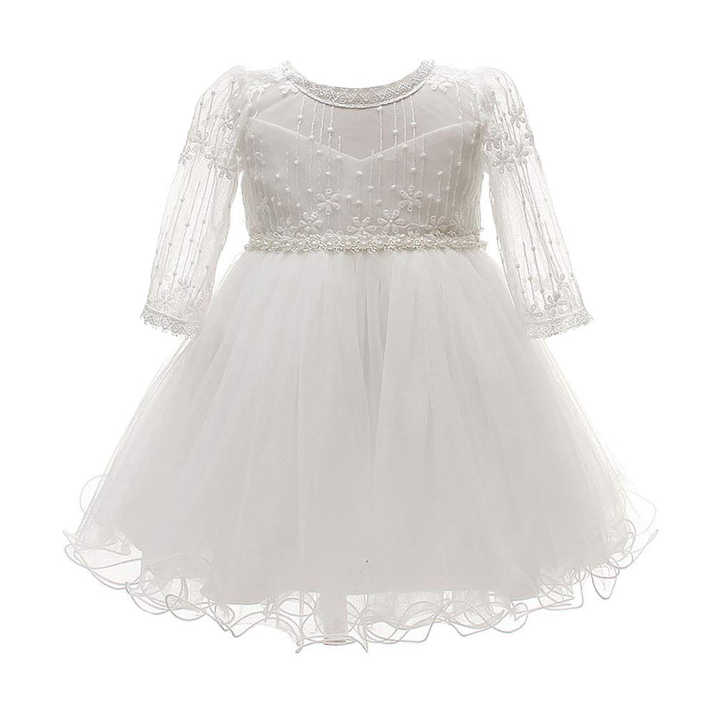 Happy Cherry Baby Girls Long Sleeves Tulle Tutu Dress Christening Baptism Gowns Size 12M - White