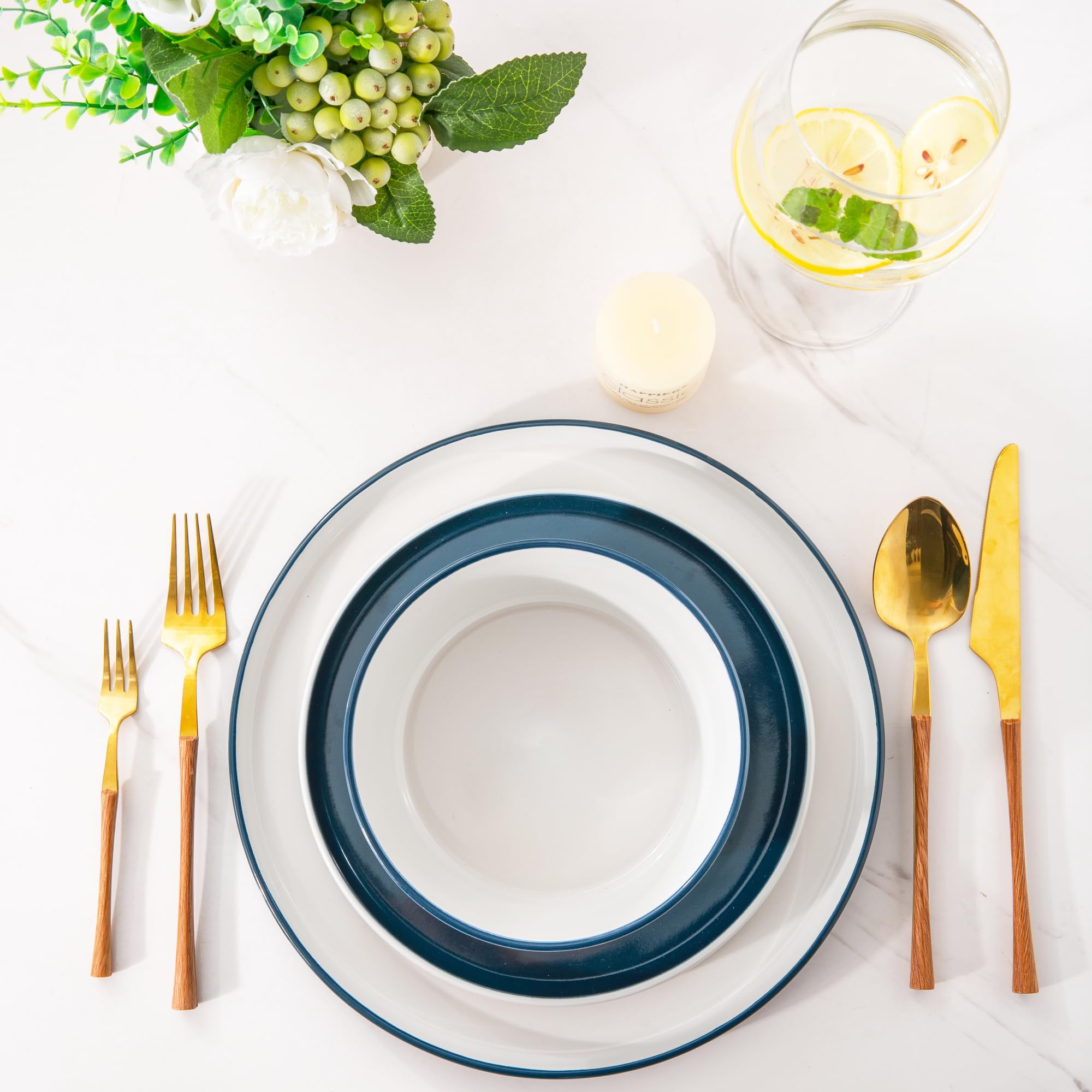 AmorArc Ceramic Dinnerware Sets for 4,12 -Piece Double Color Stoneware Plates and Bowls Set,Chip and Crack Resistant | Dishwasher & Microwave Safe Dishes Set,Service for 4 -White &Gray