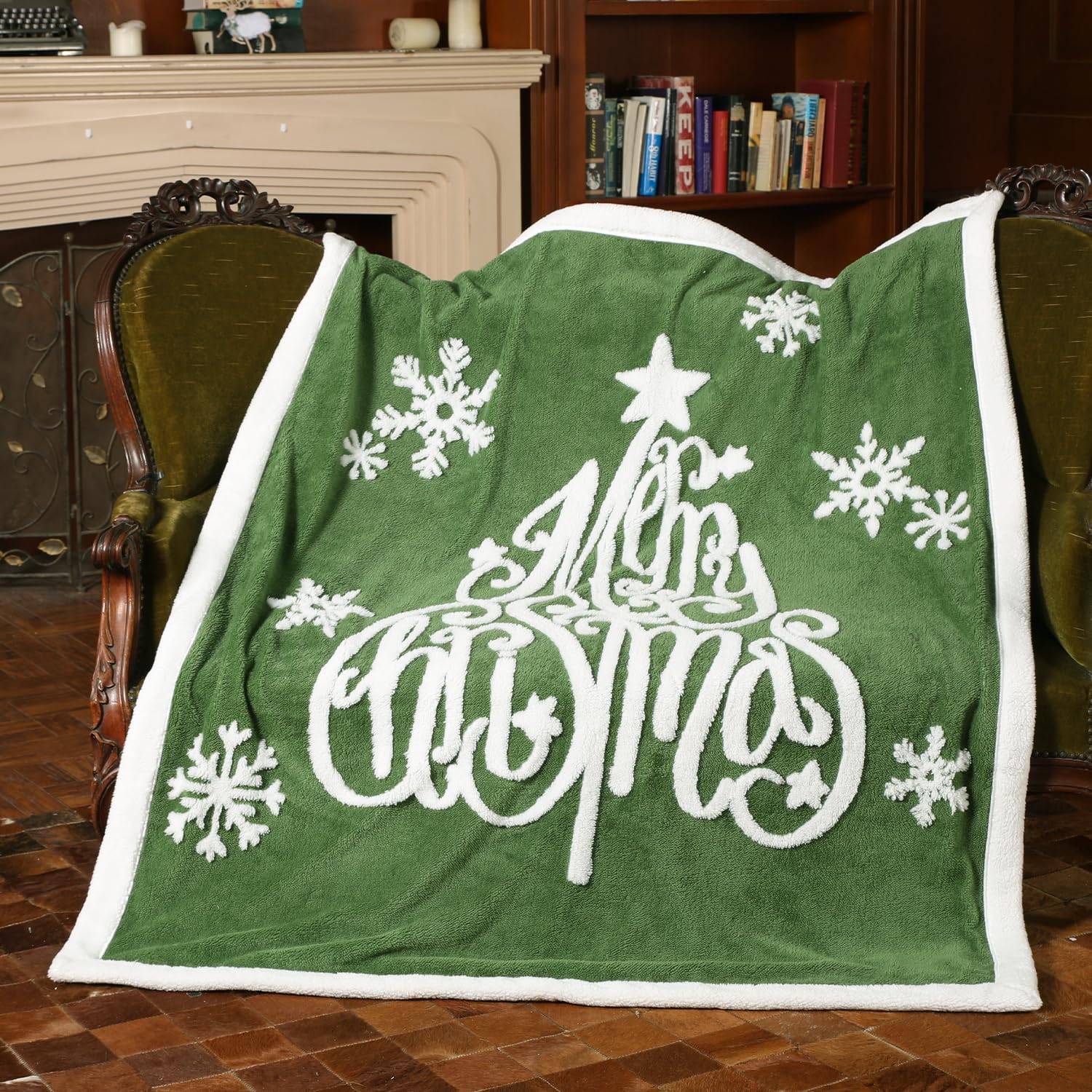Amélie Home Sherpa Throw Blanket for Couch, Snow Sherpa Throw Blanket for Couch Soft Teddy Sherpa Reverse, Decorative Fleece Thick Warm Blanket for Sofa Bed (Green, 50 x 60'')