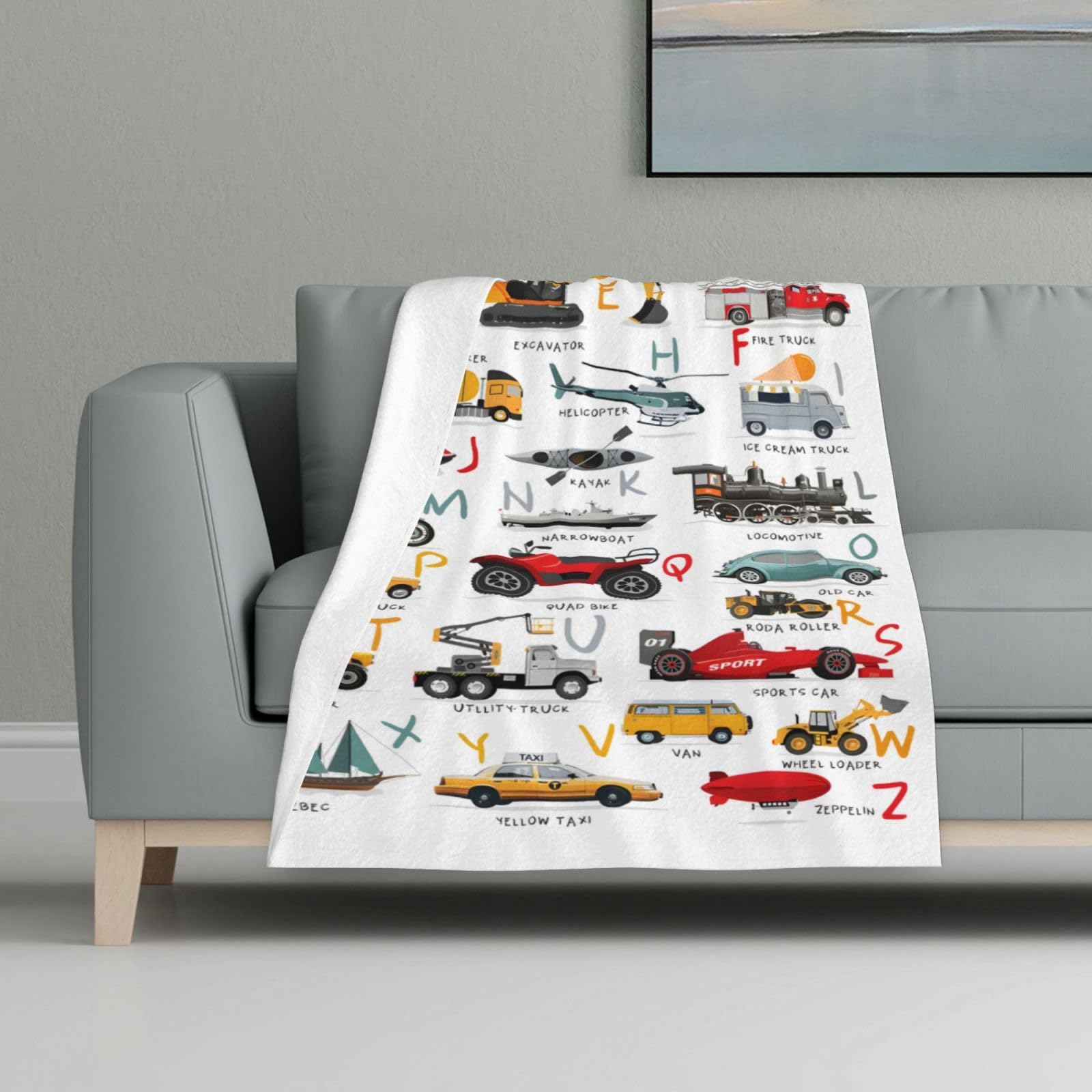 Animal Alphabet Throw Blanket (32x48 inches) Soft Lightweight Blanket Plush Cozy Throw for Kids Girls and Boys