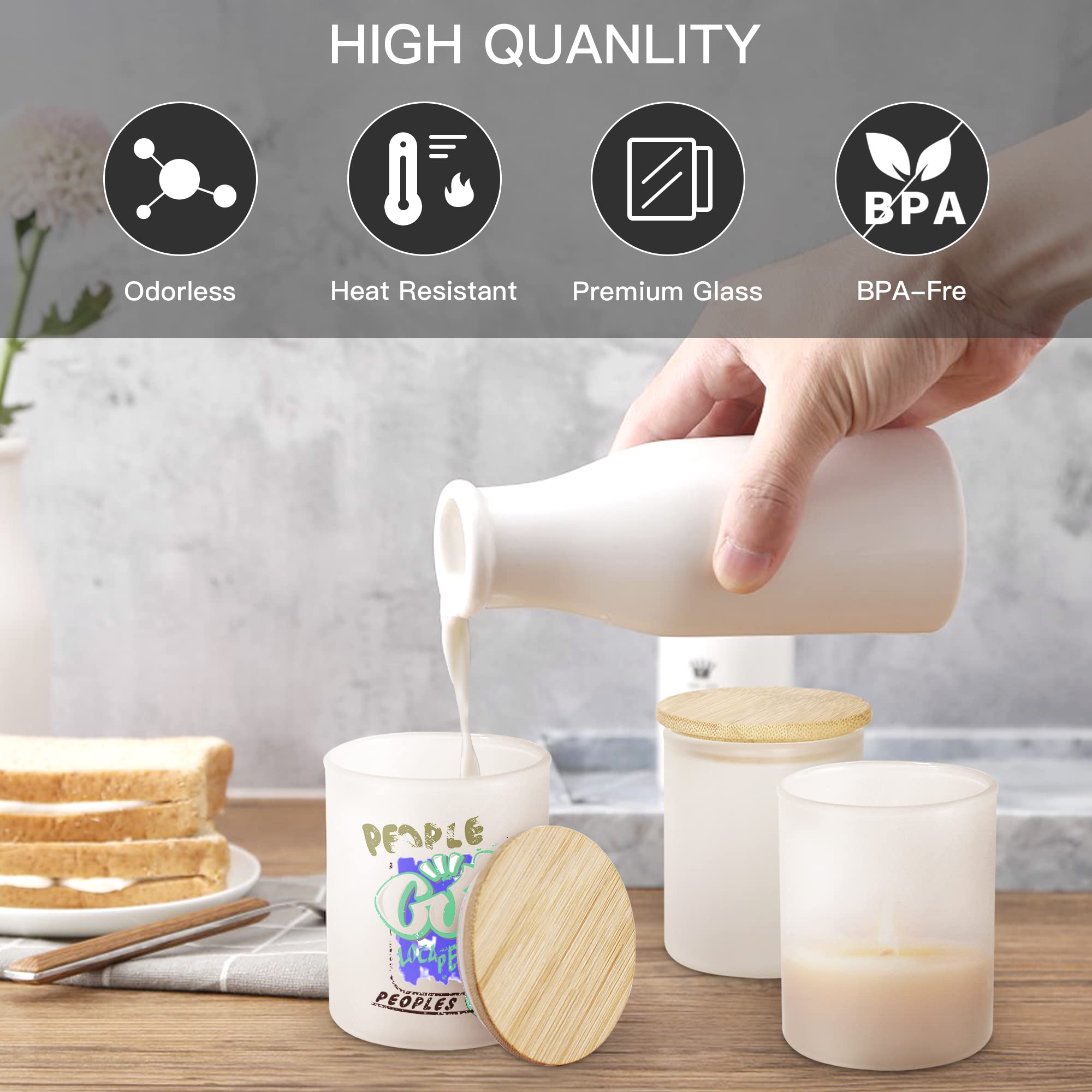 AGH 6oz Sublimation Glass Tealight Candle Holder with Bamboo Lids,12 Pack Frosted Candle Jars Blanks Candle Vessels for Hand Candle Making, for Wedding Party Decorations, Home Table Decor.