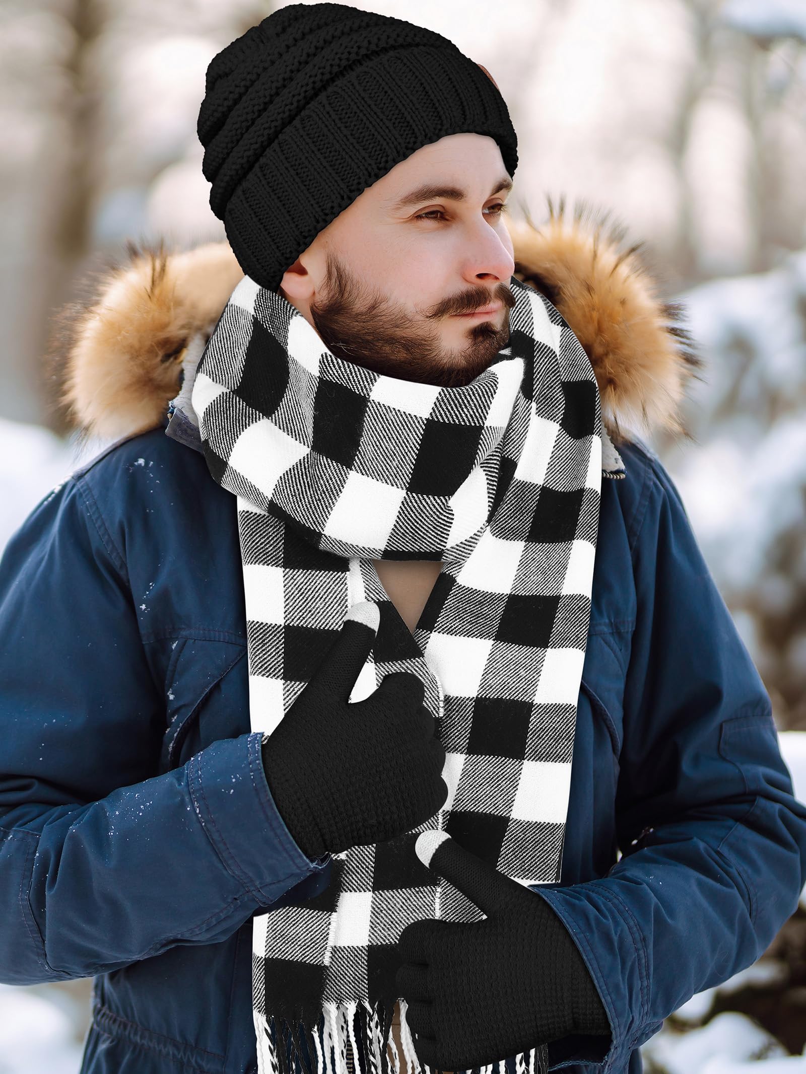 Aneco Winter Warm Knitted Scarf Beanie Hat and Gloves Set Men & Women's Soft Stretch Hat Scarf and Mitten Set