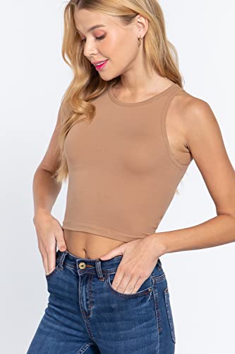 Basic Culture Sleeveless Racer Back Crop Tank Tops Halter Neck Workout Yoga (Small, Black/White/Navy/Khaki)