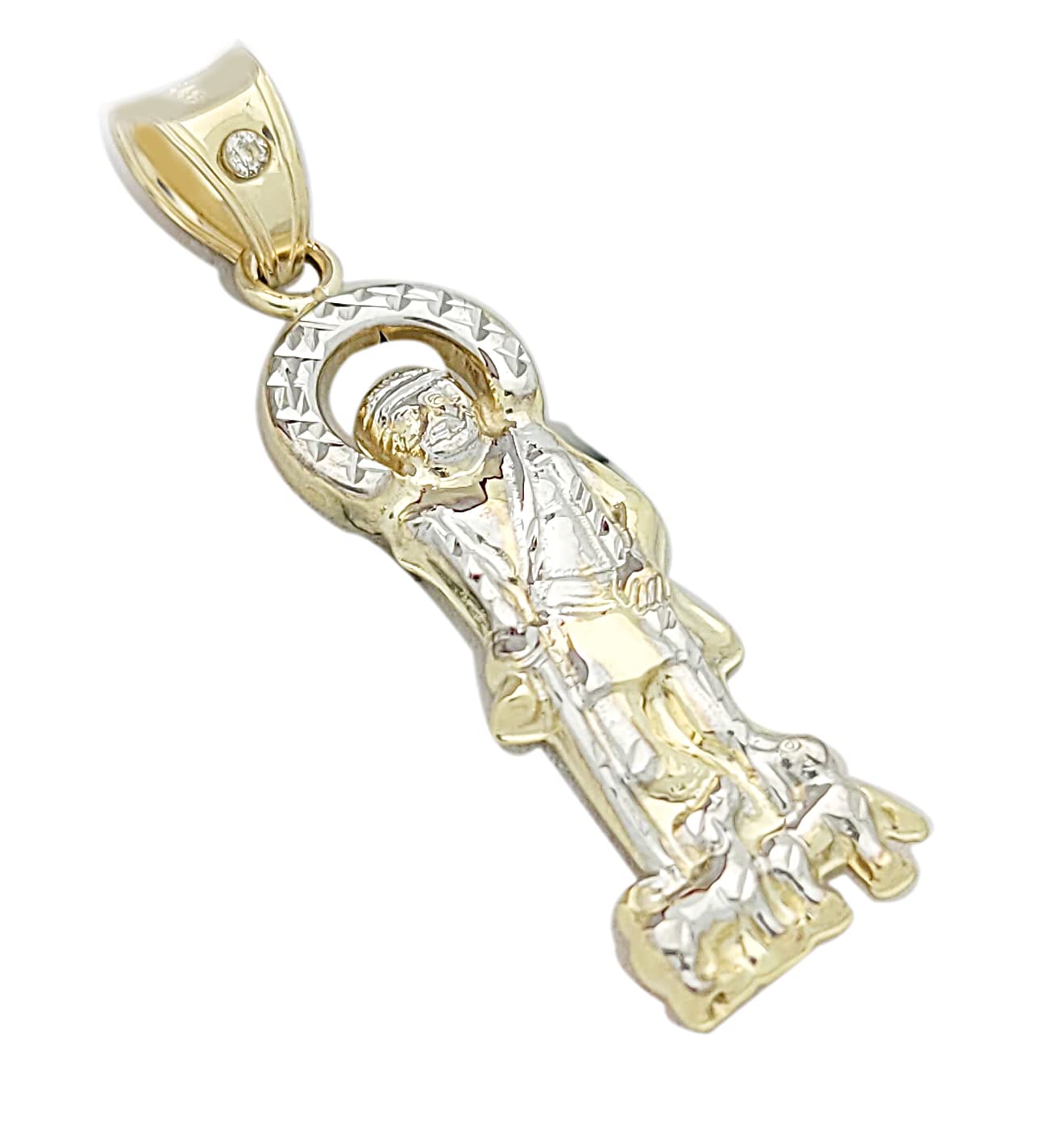 AMZ Jewelry 10K Yellow Gold Saint Lazarus Pendant Charm Patron Pendant Lazarus Closed Back 1.4 inch