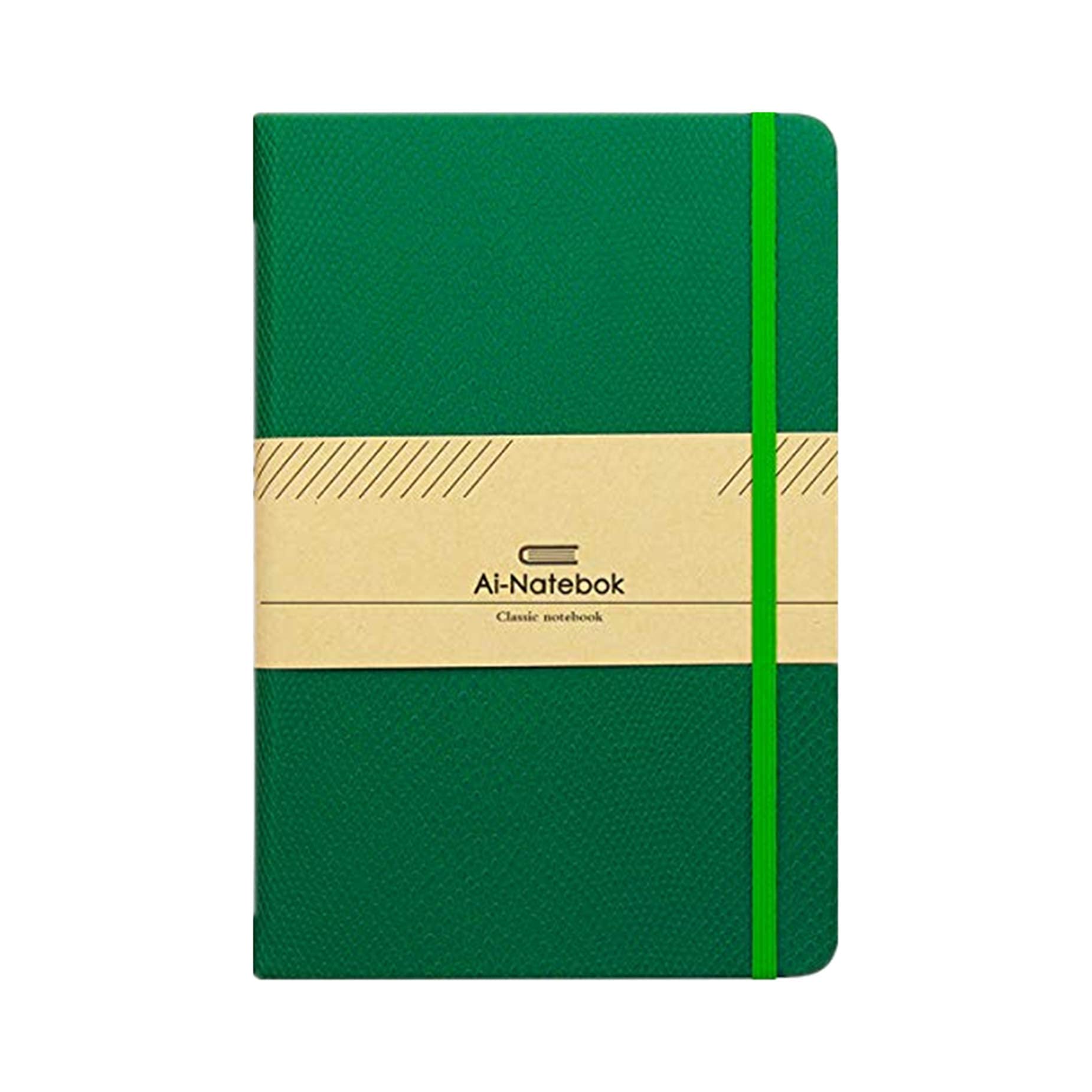 ai-natebok Hardcover Notebook Journal Lined Journal for Writing, 180° Lay Flat Design,Thick Paper with Back Pocket, Elastic Closure,192 Pages, 5.7 x 8.3 Inch (Green, Ruled)