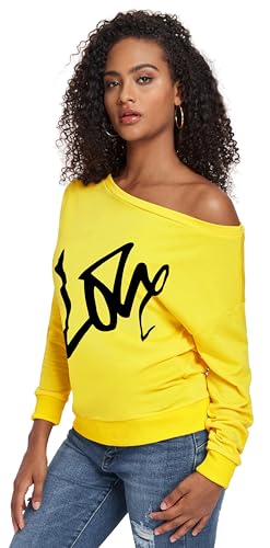 AM CLOTHES Sweatshirt for Women Off Shoulder Oversized Sweatshirts Long Sleeve Sweaters Shirts Tops 3X-Large 01-yellow