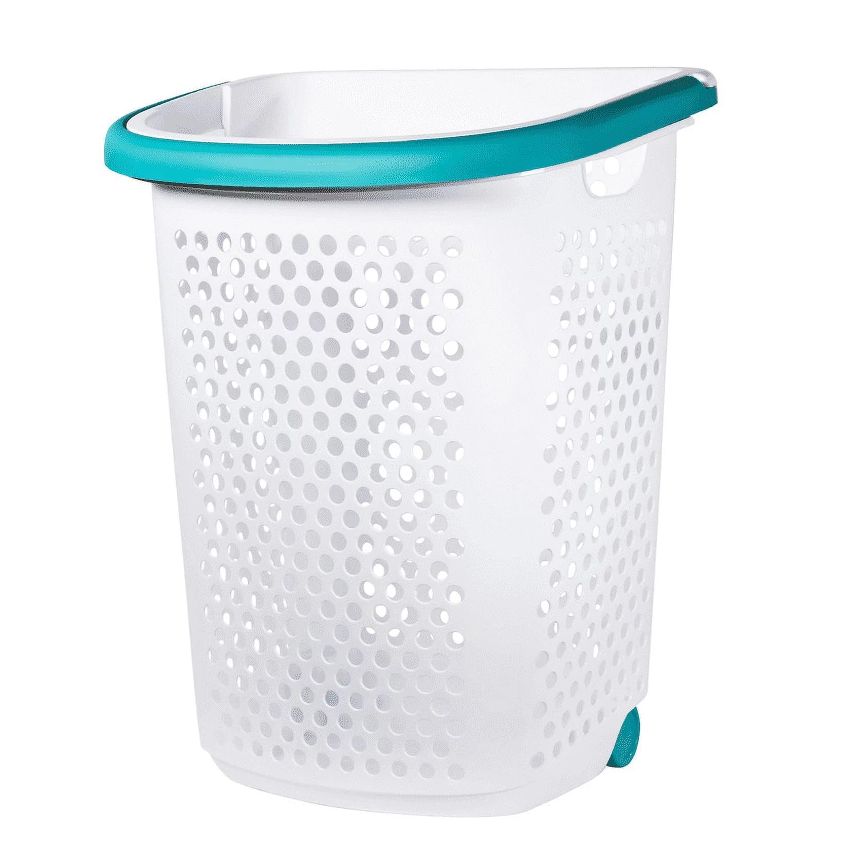 AYOYZ Wheeled Design Clothes Laundry Basket, 70.52 Liter Capacity,2 Bushel Rolling Plastic Laundry Hamper with Pop-up Handle, White