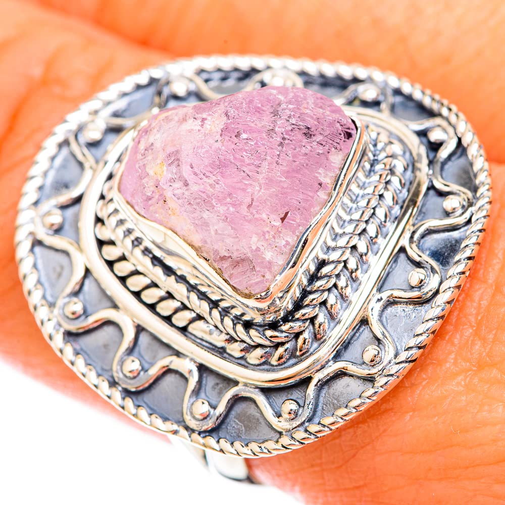 Ana Silver Co Large Rough Kunzite 925 Sterling Silver Ring Size 8.5 - Handmade Jewelry, Bohemian, Vintage RING119066