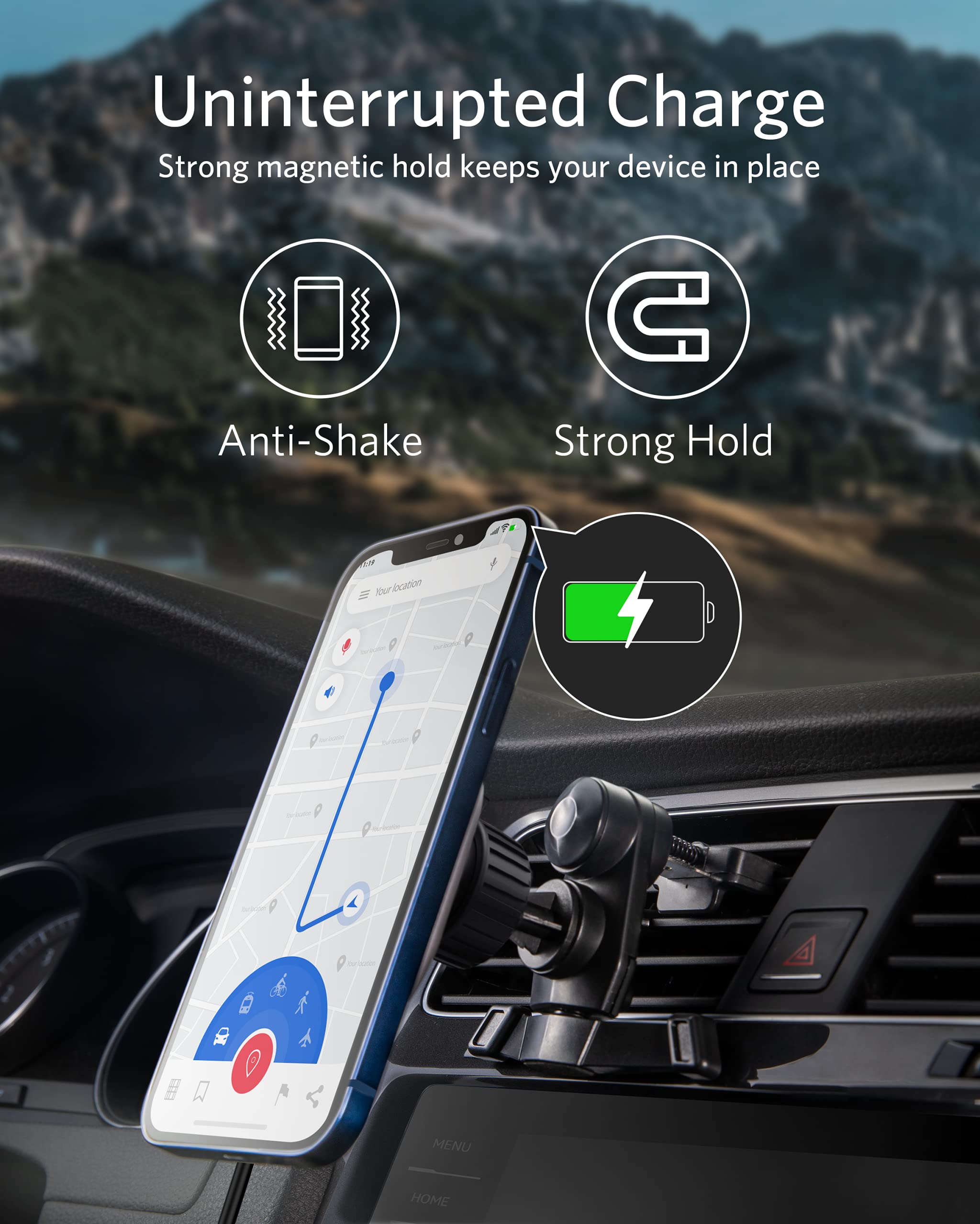 Anker Car Mount Charger, PowerWave Magnetic Car Charging Mount with 4 ft USB-C Cable, 7.5W for iPhone 13 / 13 Pro / 13 Pro Max / 13 mini / 12 / 12 Pro / 12 mini (USB-C Car Charger Not Included)