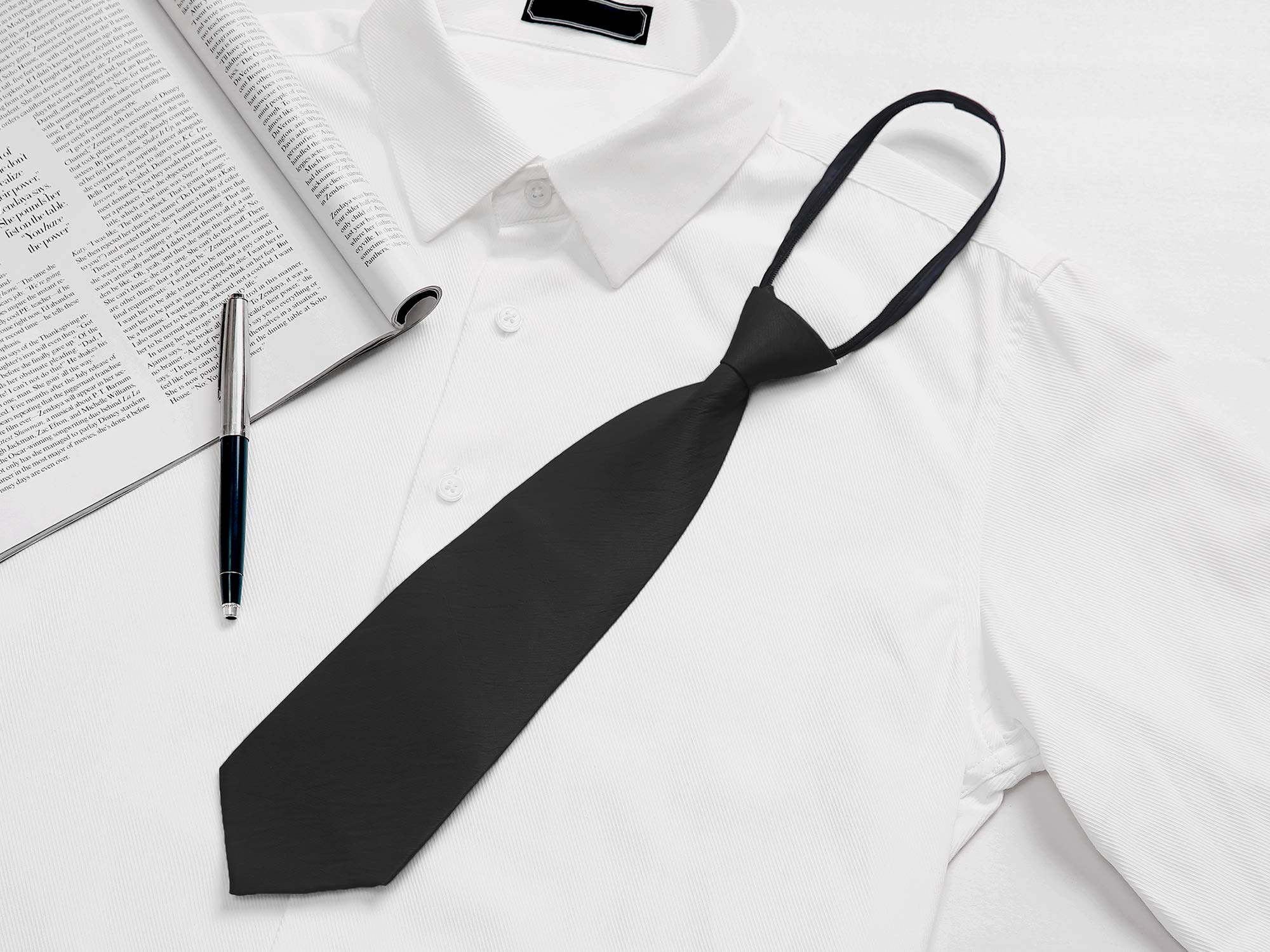 Allegra K Men's Pre-Tied Zipper Tie Solid Color Formal Casual Adjustable 8cm Wide Tie 35 cm/13.8" Black