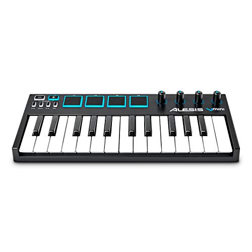 Alesis V-Mini - 25-Key USB MIDI Keyboard Controller with 4 Backlit Sensitive Pads, 4 Assignable Encoders and Professional Software Suite Included
