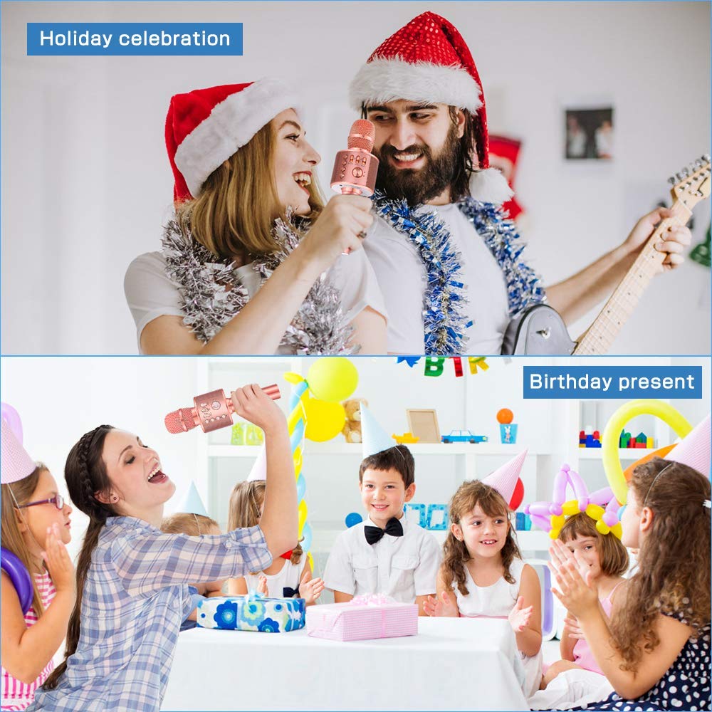 Ankuka Bluetooth Karaoke Microphone, Handheld Wireless Singing Karaoke Machine, Portable Mic Player Gifts for Christmas Birthday Home Party (Rose Gold Plus)