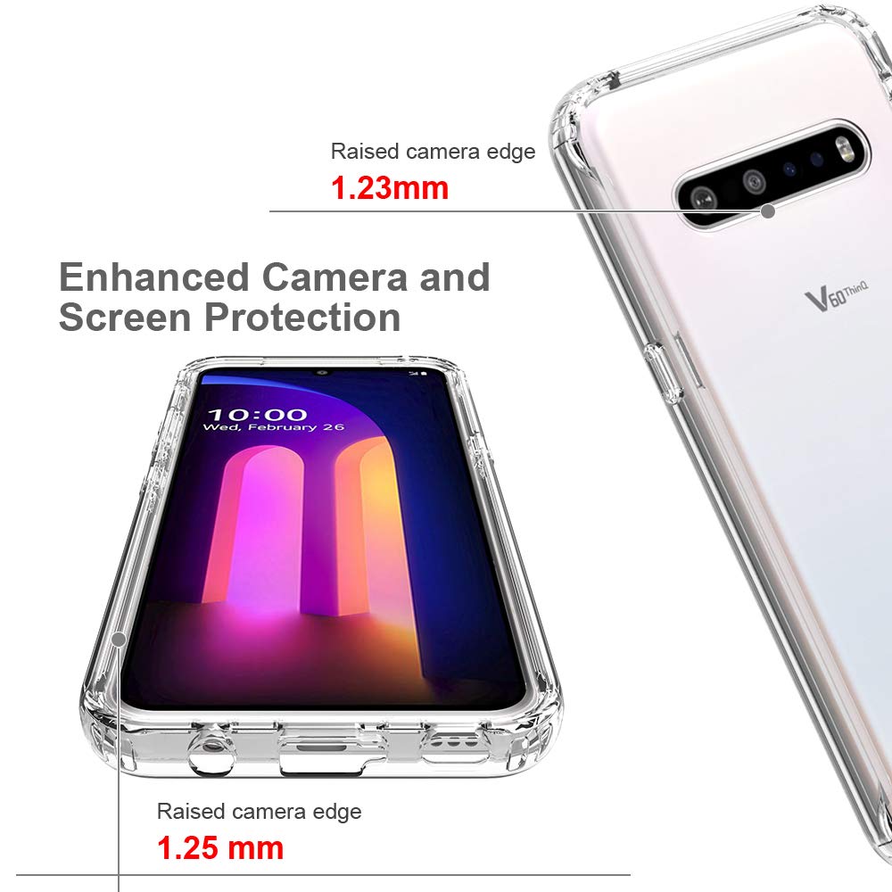 ANENQ Case for LG V60 ThinQ, Transparent Heavy Duty Shock-Absorbing and Scratch-Resistant Protective with TPU Bumper and Rugged PC Front Phone Cover for LG V60 6.8 inches (Clear)