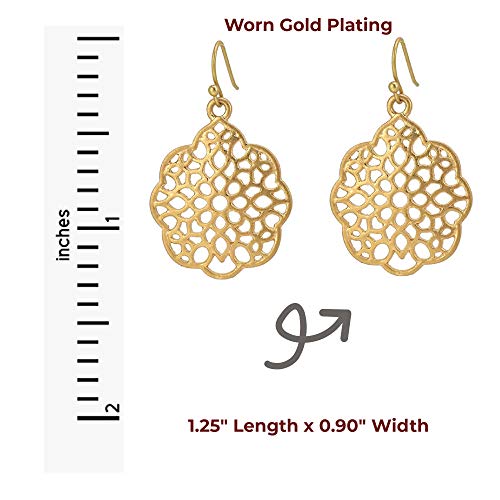 ALLISON ROSE ATELIER – Boho Dangle Earrings – Worn Gold Plating with Medallion Filigree Design. Lightweight Bohemian Drop Earrings for Women.
