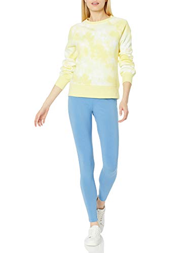 Amazon Essentials Women's Classic-Fit Gathered Long-Sleeve Crewneck Sweatshirt, Yellow Tie Dye, Small