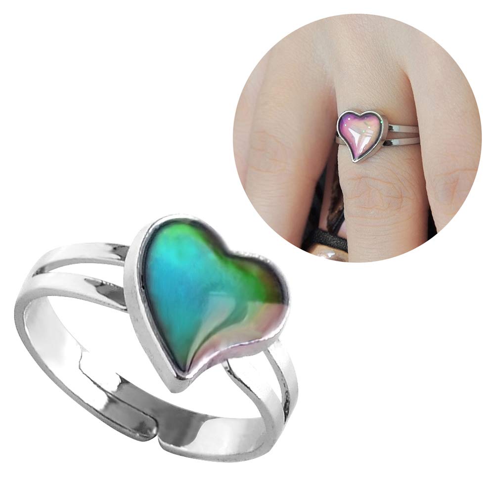 Acchmn Mood Ring Love Heart Color Changing Emotional Feeling Adjustable Size Mood Rings 2pcs(Love Heart)