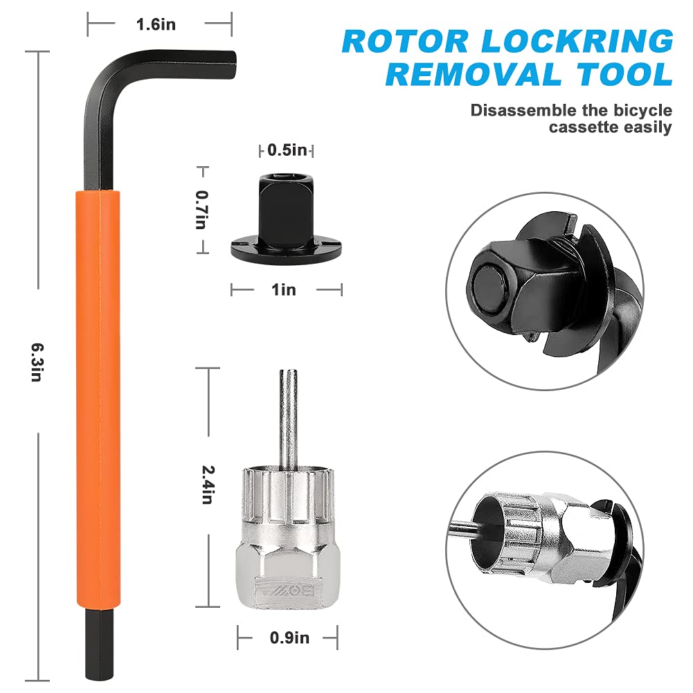 ACETOP Bike Tool kit, Including Bicycle Crank Removal Tool + 3 in 1 Bike Cassette Removal Tool + Bottom Bracket Remover + Rotor Lockring Removal Tool + Bike Pedal Wrench, Practical Repair Tool