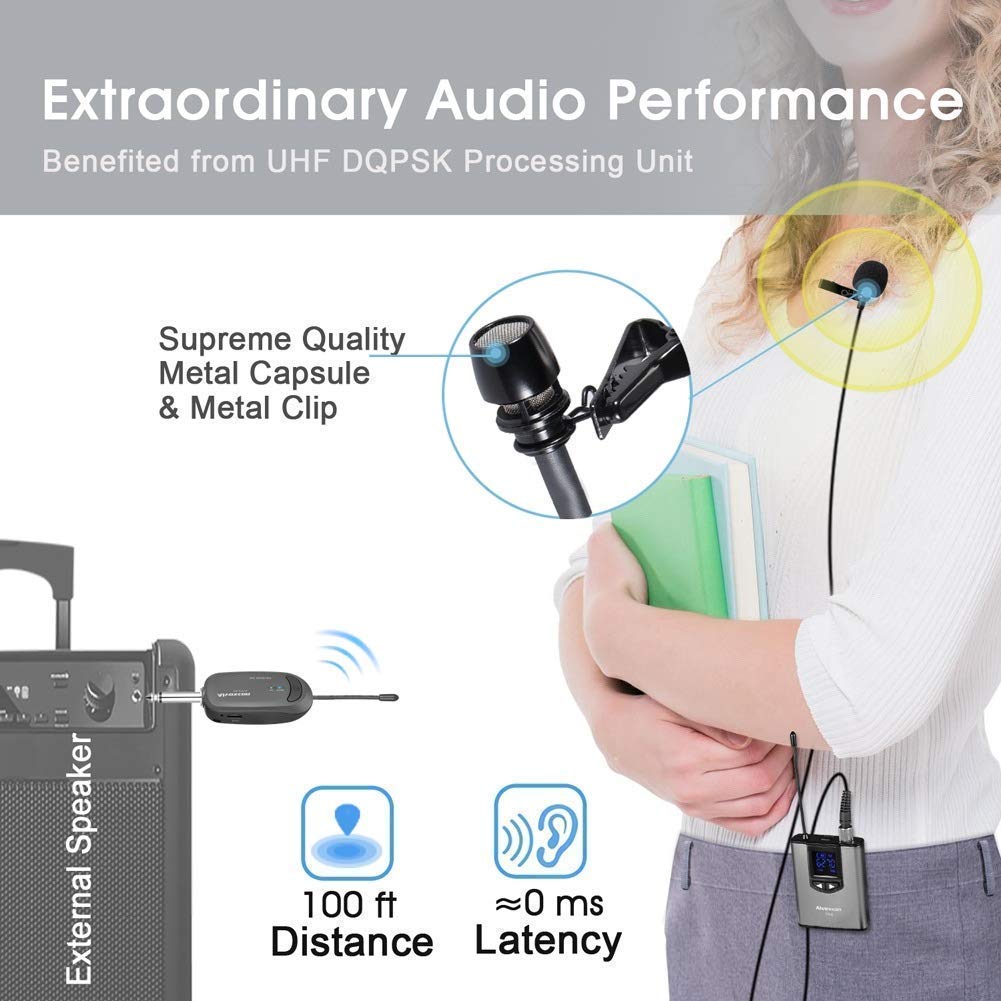 Alvoxcon Wireless Headset Lavalier Microphone System with Phone Holder Wireless Lapel Mic for iPhone, DSLR Camera, PA Speaker, YouTube, Zoom, Podcast, Video Recording, Conference, Vlog. with stand