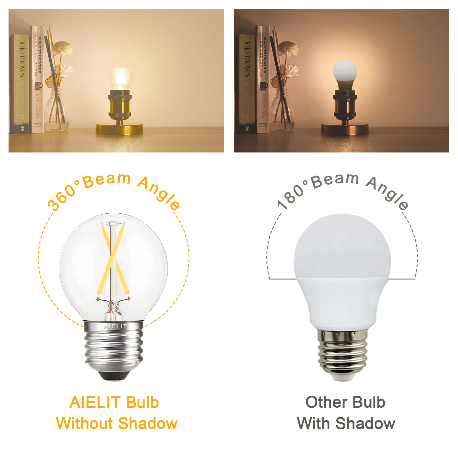 AIELIT Dimmable T45/T14 Tubular E26 LED Edison Bulb 60 Watt Equivalent, Soft White 3000K, 600 Lumens, LED Tube Light Bulbs for Ceiling Fan Bathroom Vanity Chandelier, 6-Pack
