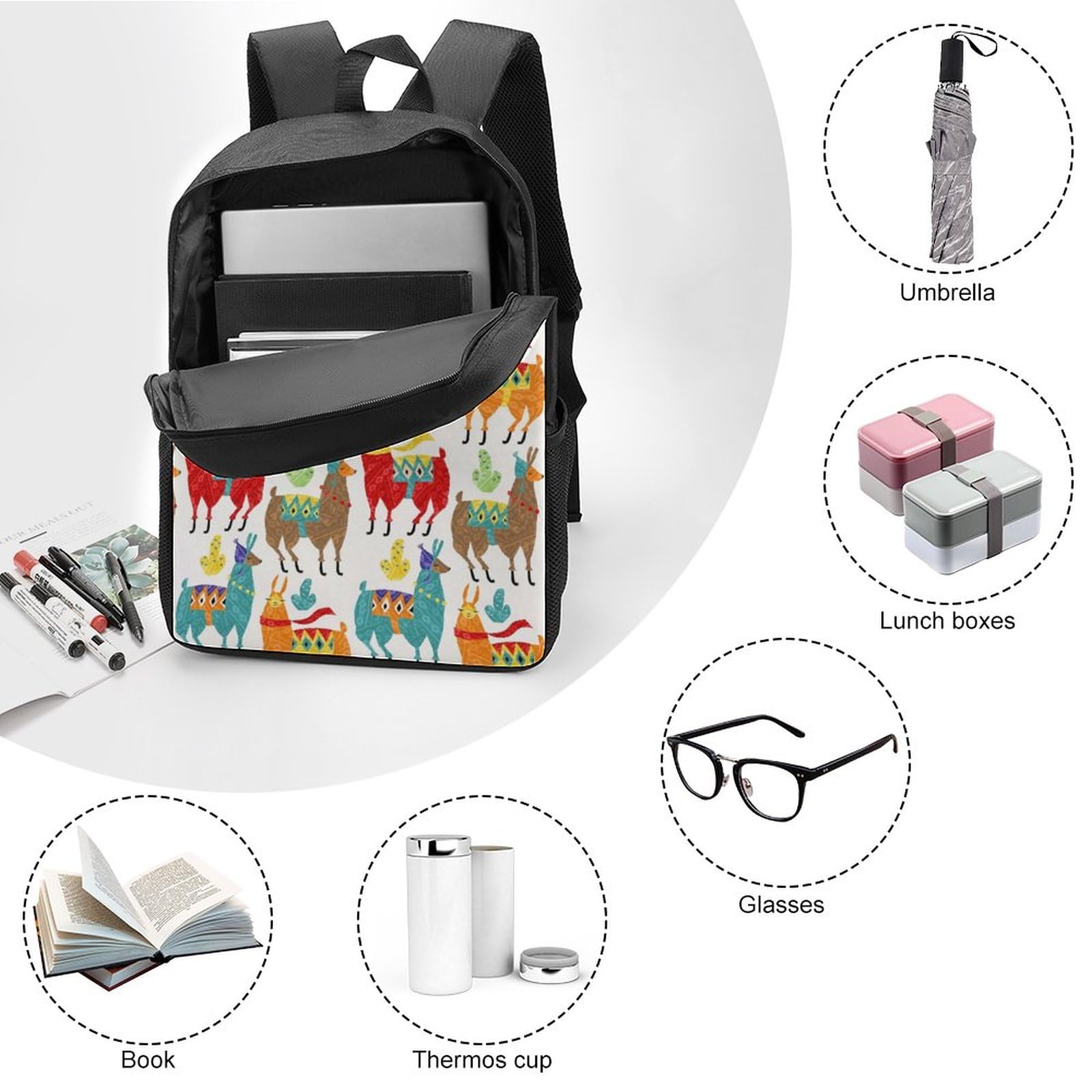 Alpaca and Llamas Travel Backpack Casual 17 Inch Large Daypack Shoulder Bag with Adjustable Shoulder Straps