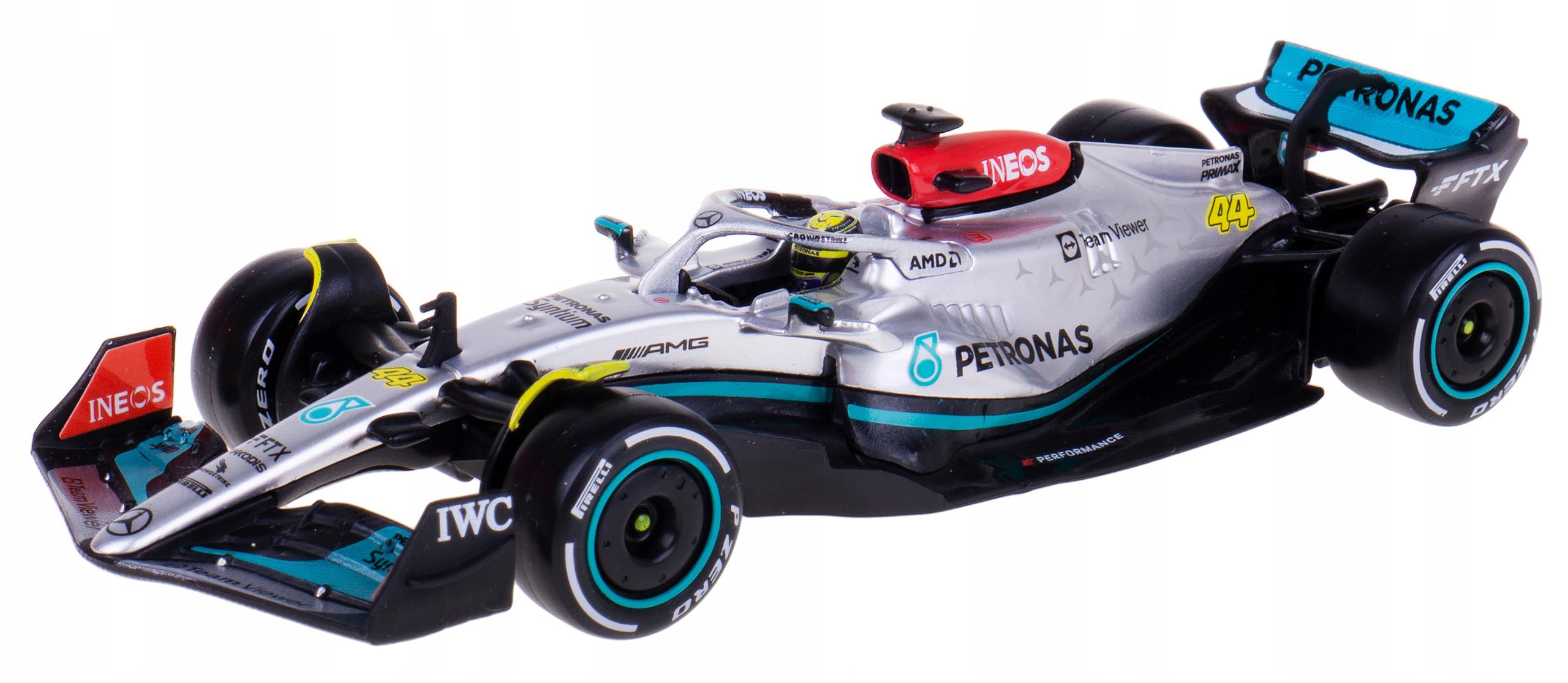 AMG F1 W13 E Performance #44 Lewis Hamilton F1 Formula One World Championship (2022) with Display Case 1/43 Diecast Model Car by Bburago 38066LH
