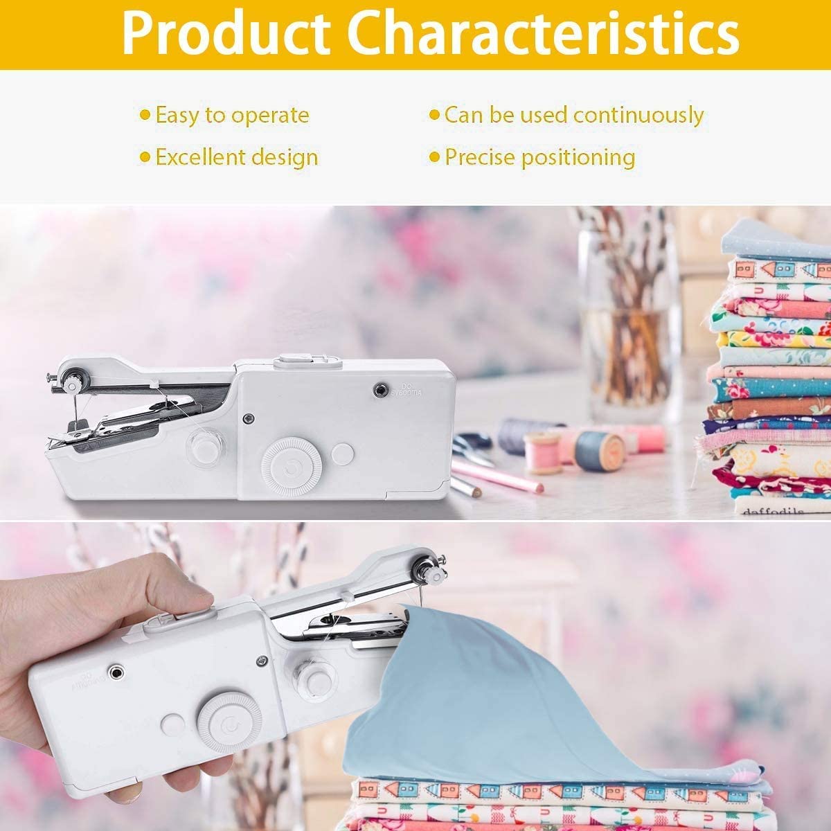 AHYBZN Handheld Sewing Machine, Hand Cordless Tool Mini Portable Essentials for Home Quick Repairing and Stitch Handicrafts (White)