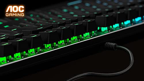 AOC Gaming Full RGB Mechanical Keyboard, 104-Key Outemu Blue Switches, Full NKRO, Detachable Wrist Rest, Light FX RGB, G-Menu Software (GK500)