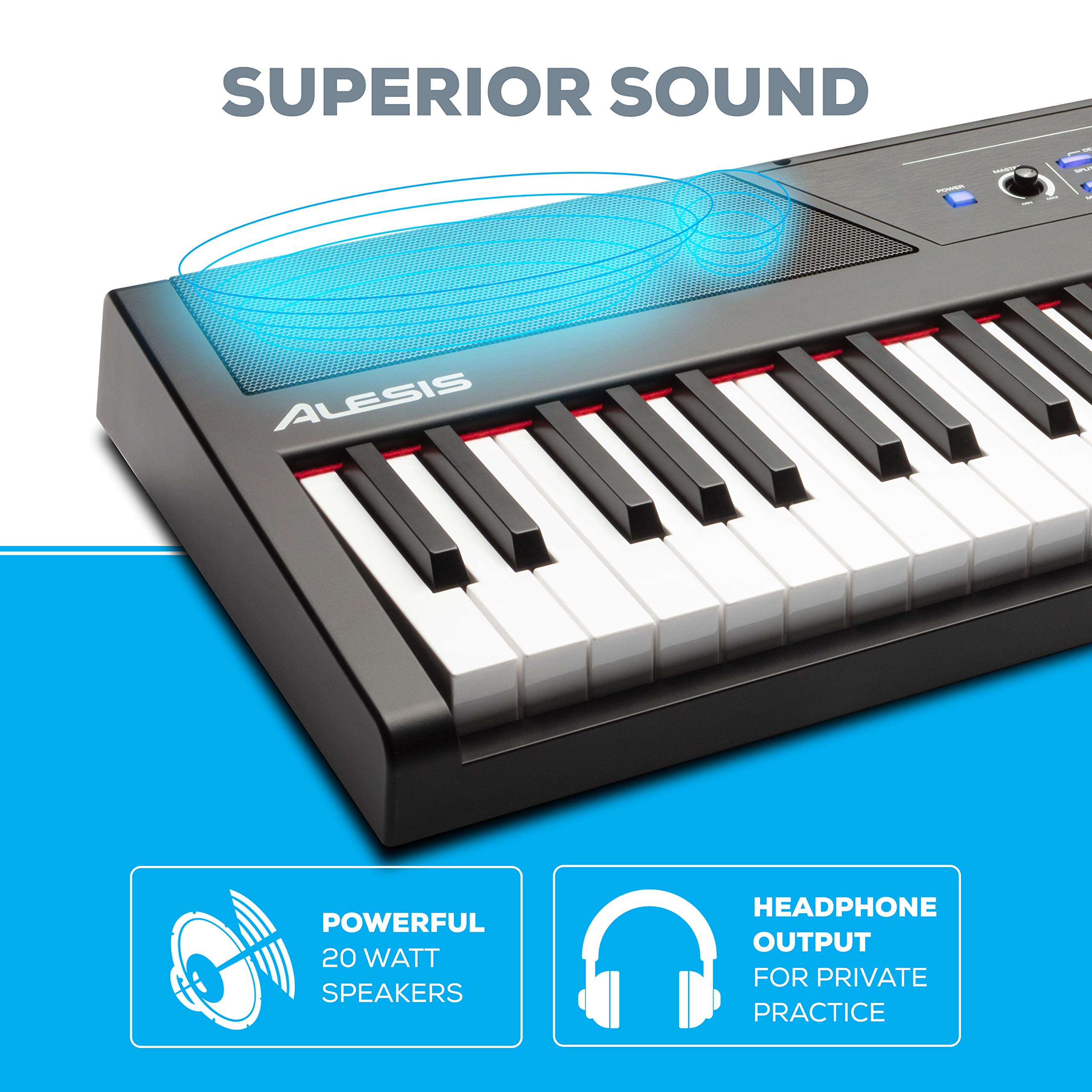 Alesis Recital 61 Digital Piano Keyboard Bundle with Adjustable Keyboard Stand & Stability Straps