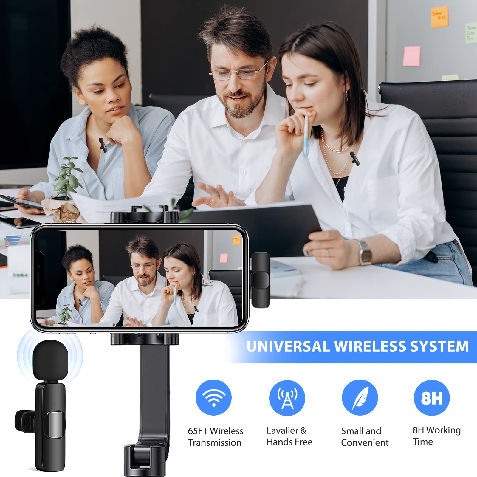 anchangdianzi Wireless Lavalier Microphone for iPhone, Wireless Microphones, Cordless Microphone, Plug-Play Noise Reduction Wireless Mic for Recording YouTube Vlog TikTok