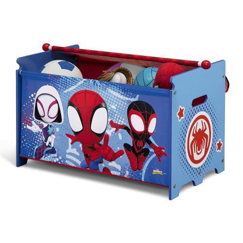 Delta Children - Marvel Spidey and His Amazing Friends 4-Piece Toddler Room-in-a-Box Set โ Includes Sleep and Play Toddler Bed, Table, 1 Chair and Toy Box, Blue/Red