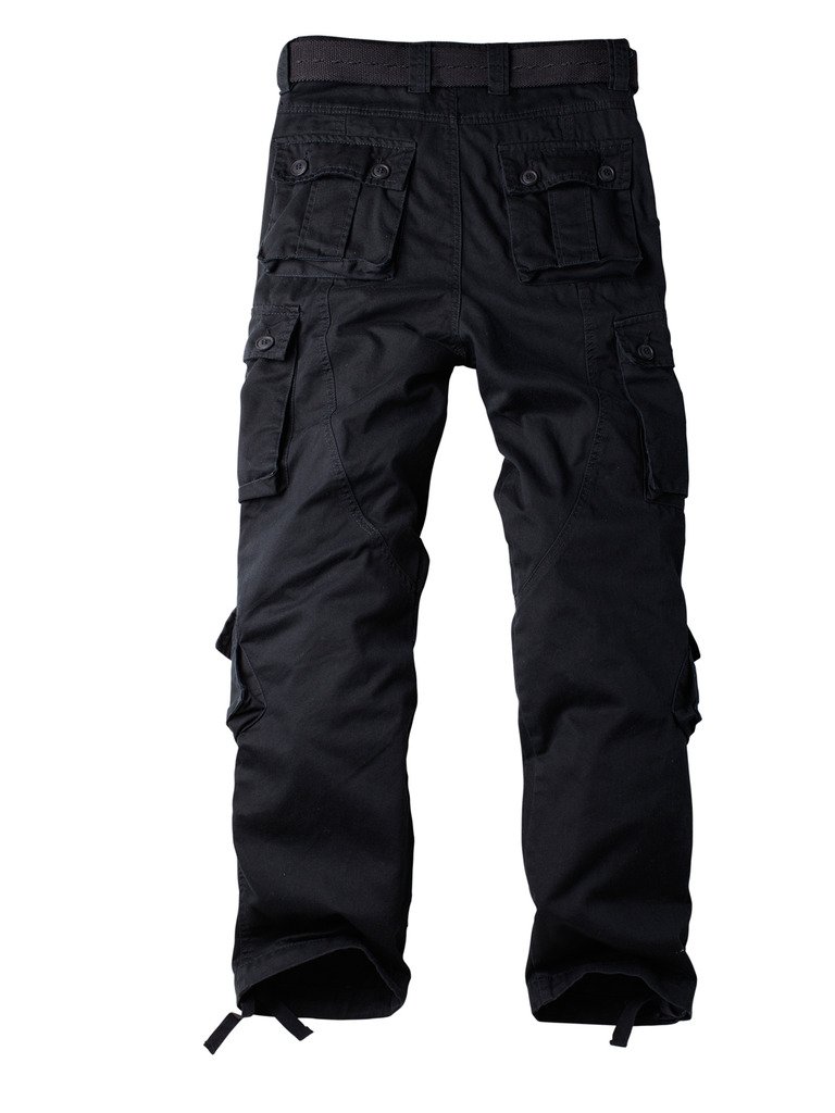 AKARMY Men's Casual Cargo Pants Military Army Camo Pants Combat Work Pants with 8 Pockets(No Belt) Black 32