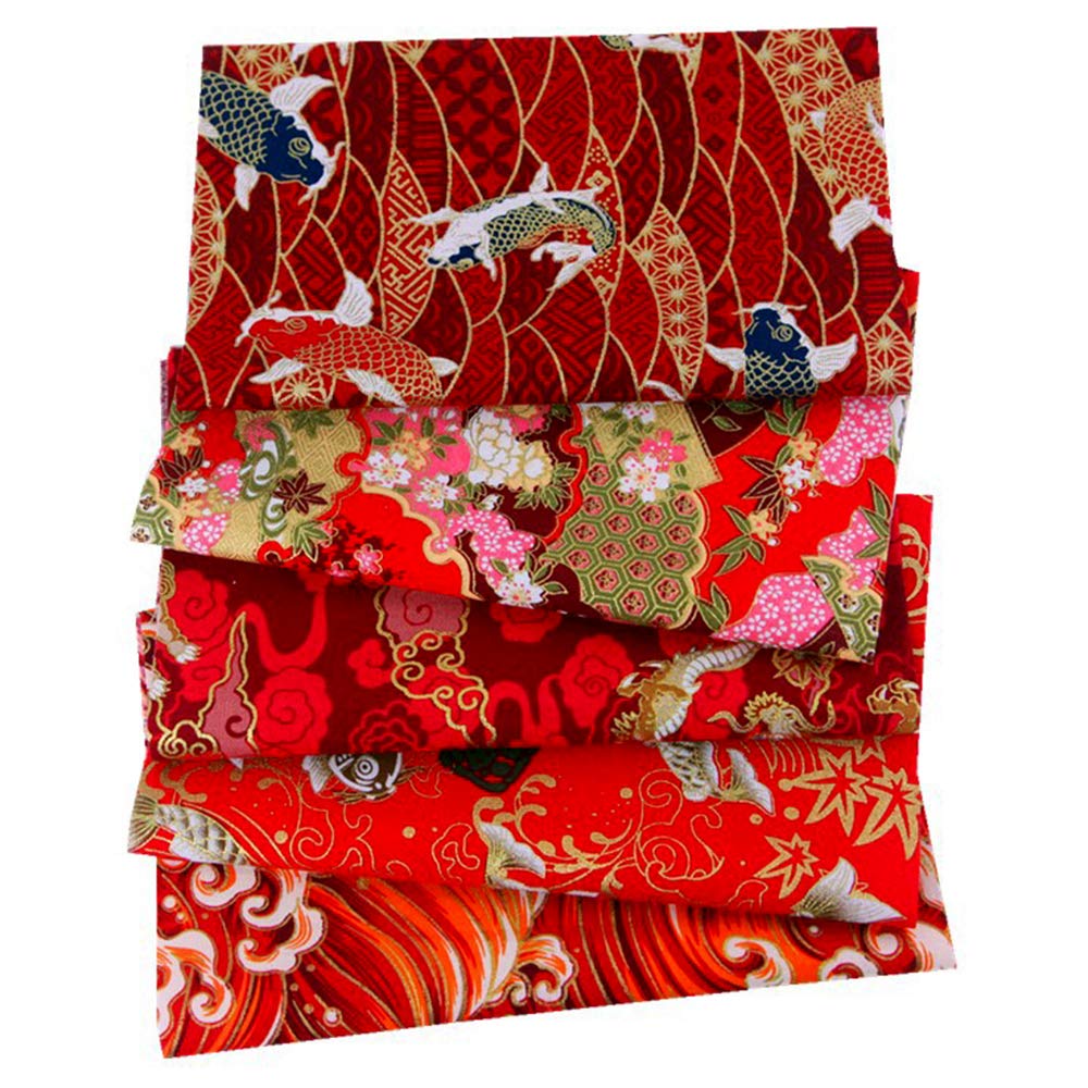 ACCOCO 5PCS Cotton Craft Fabric Bundle Squares Patchwork,20" x 20"Inch (50x50cm) Colorful Japanese Style Cotton Wrapping Cloth Squares Quilting Sewing Patchwork Fabric,DIY Scrapbooking Artcraft