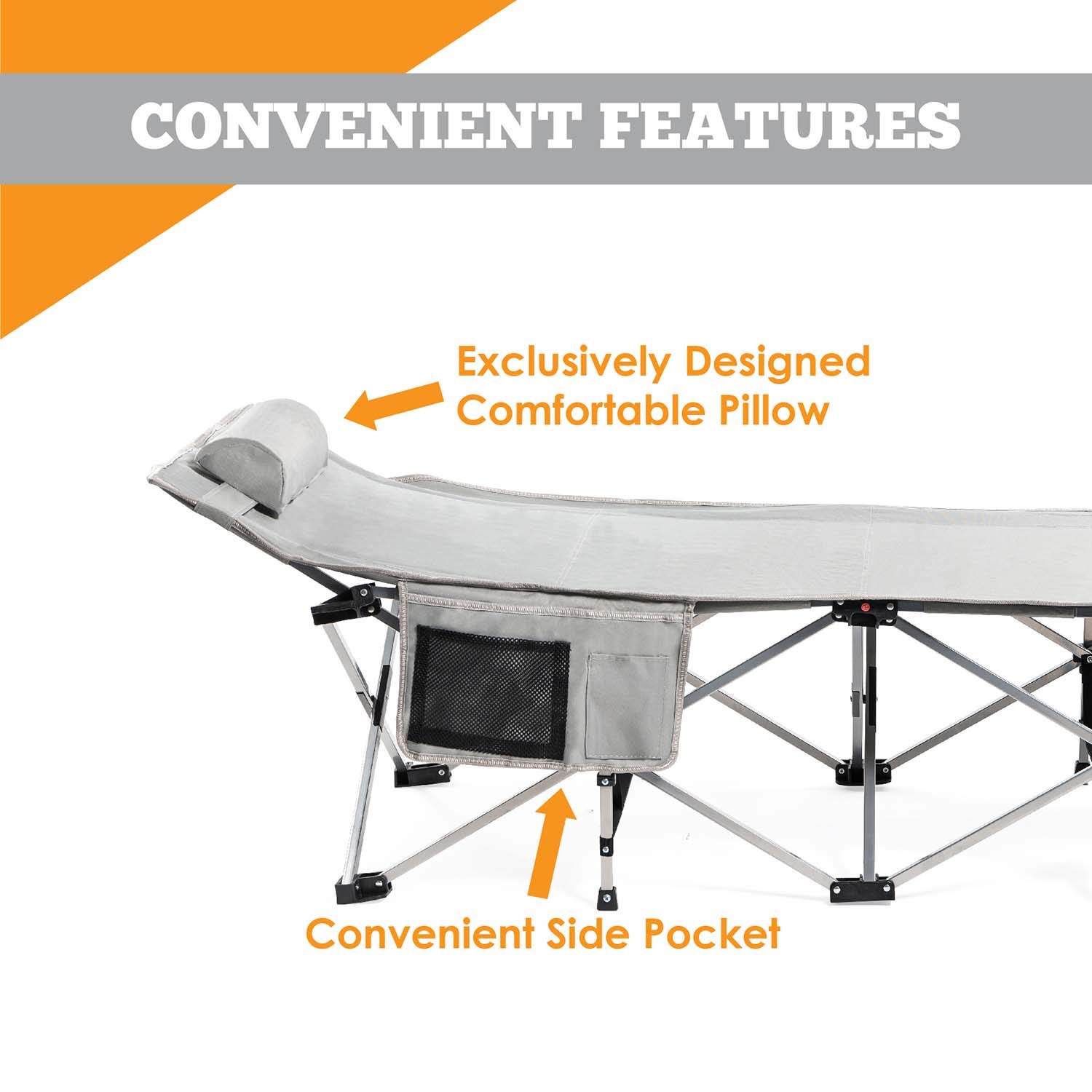 Alpcour Extra Large Camping Cot Heavy Duty Compact XL Bed in a Bag with Pillow for Adults & Kids β Portable Folding Steel Frame & Comfortable Lightweight Polyester β 75x28β β Weight Capacity 500 Lbs