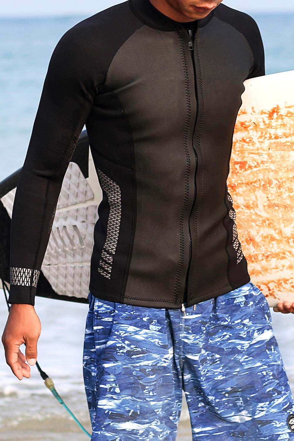 AXESEA Men's Wetsuit Top Long Sleeve 2mm Neoprene Surf Jacket Front Zipper Diving Suit for Swimming,Snorkeling,Scuba Diving,Surfing