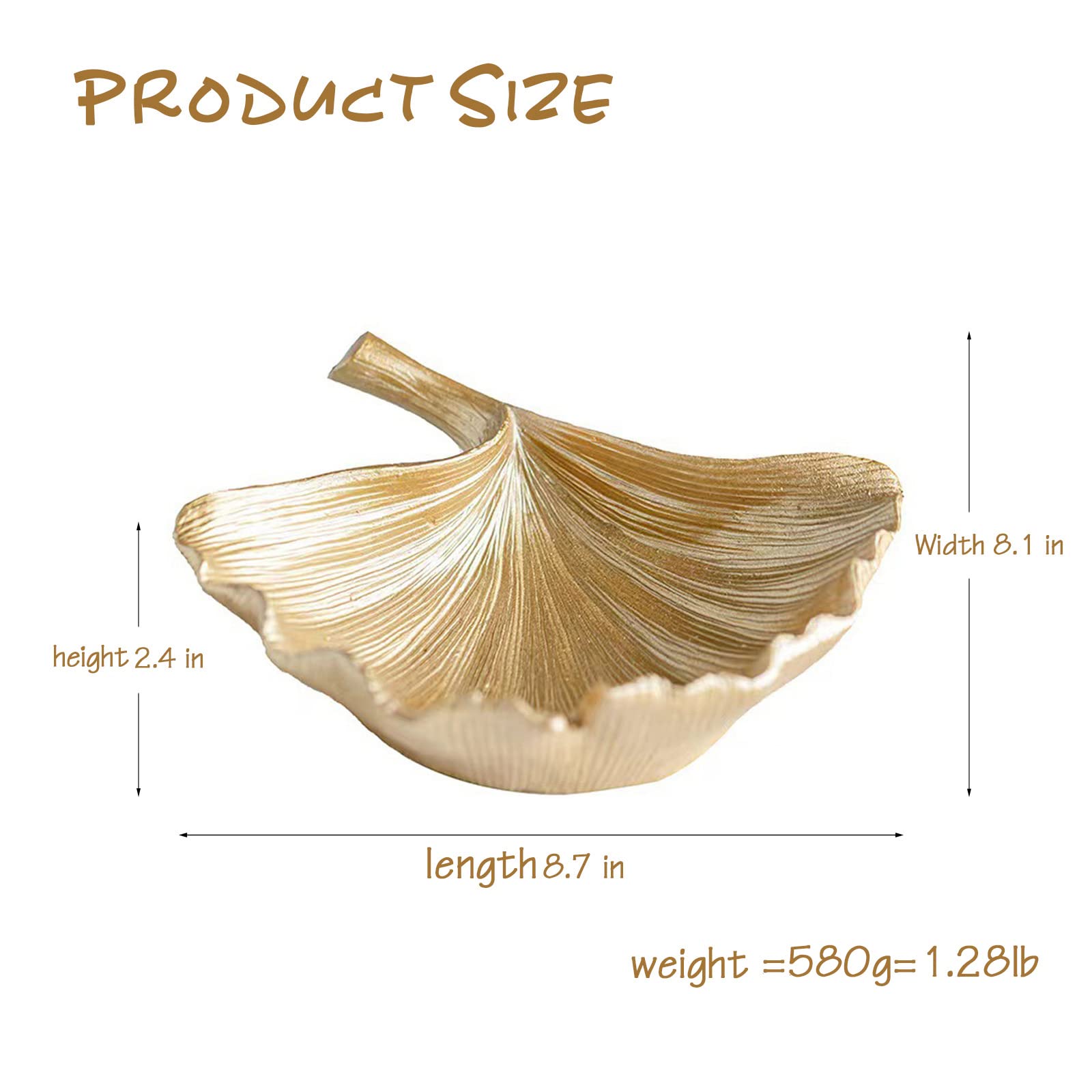 AEFPOYMXU Gold Leaves Decorative Bowl Resin Centerpiece Bowl for Weddings Parties Events Restaurants Home Decor (8.7 * 2.4in)