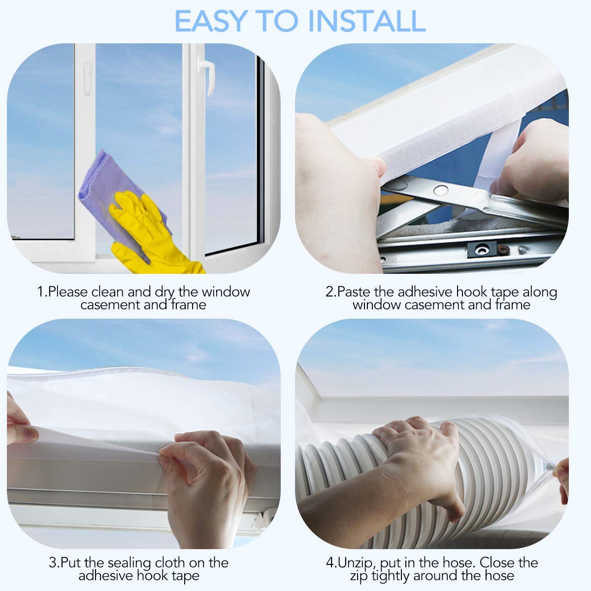AGPTEK Window Seal for Portable Air Conditioner and Tumble Dryer, 300cm Air Exchange Guards with Zip & Hook Tape, Works with Every Mobile Air-Conditioning Unit
