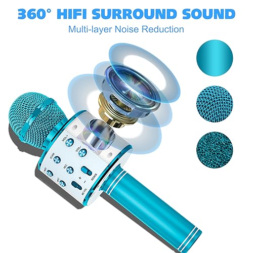 Ankuka Kids Karaoke Microphone 2 Pack, Wireless Bluetooth Karaoke Microphone for Singing Portable Handheld Mic Speaker Machine, Christmas Birthday Gifts for Girls Boys Ages 4-12(Rose Gold & Blue)