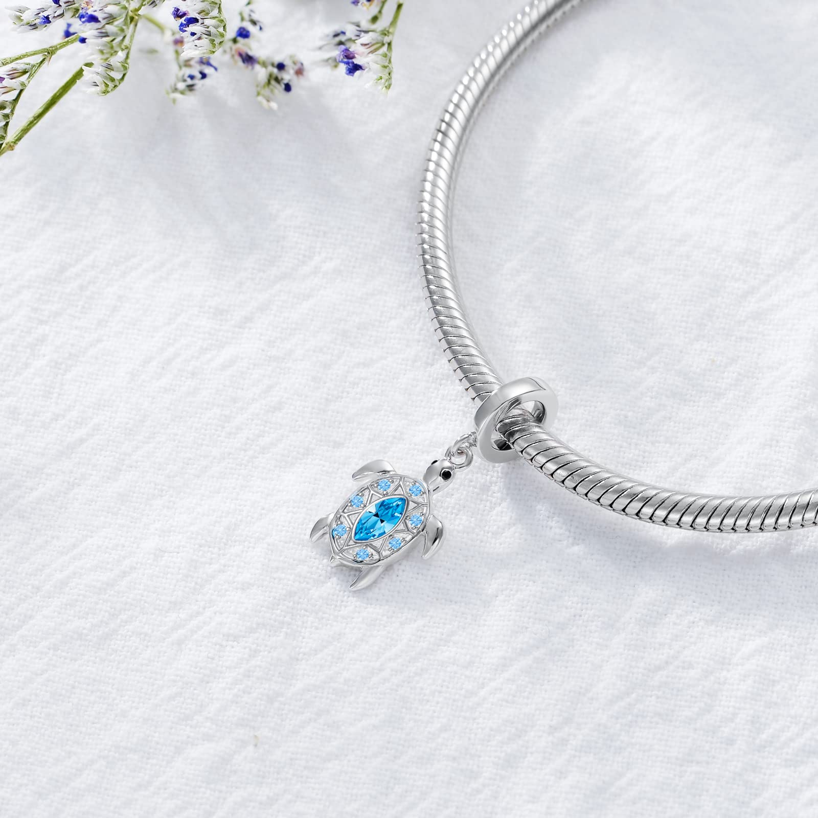 AOBOCO Sea Turtle Charm Sterling Silver Tortoise Charm Bead for Bracelet Ocean Sea Turtle Jewelry Gifts
