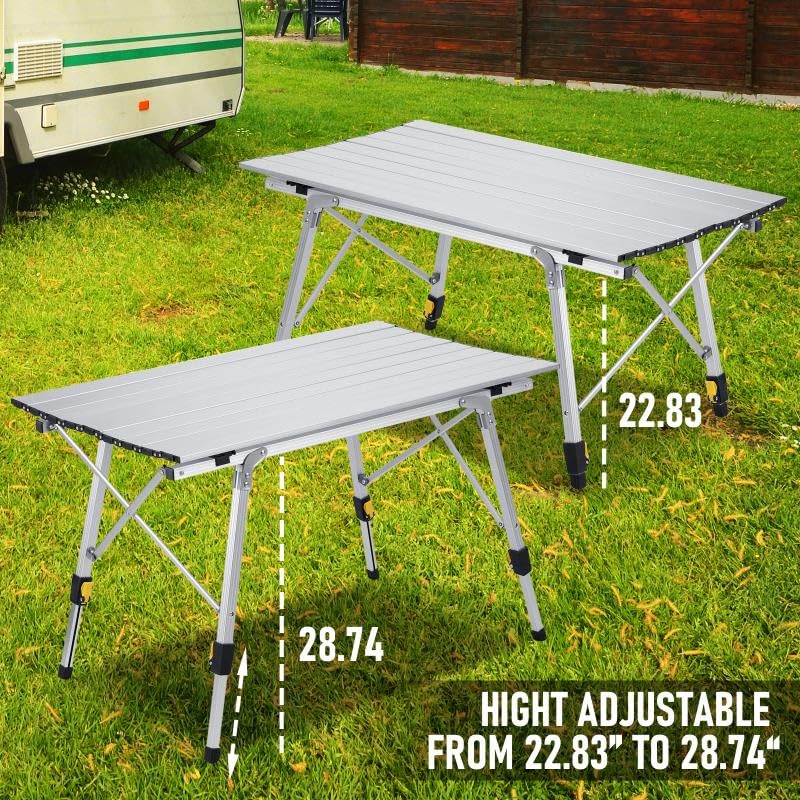 Alpen Outdoor Aluminum Folding Camping Table Adjustable Height for Outdoor Picnic, Camping, Beach, Lightweight Camp Table with Mesh Layer and Carry Bag (35 x 21 inch)