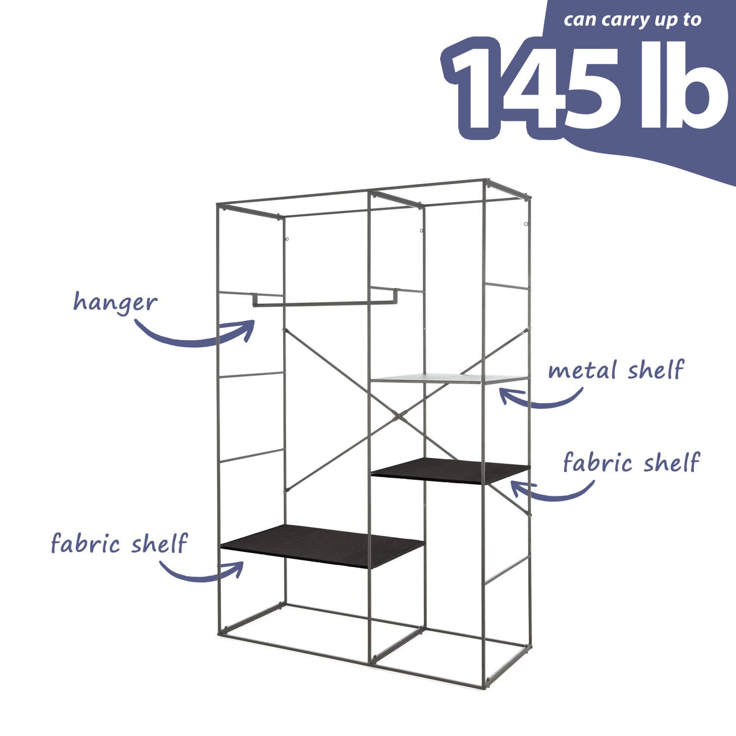 Ambesonne Butterfly Portable Fabric Wardrobe, Animal Butterfly on Geometric Fragments Modern Inspired Illustration, Clothing Organizer and Storage Closet with Shelves, 42.5", White and Grey