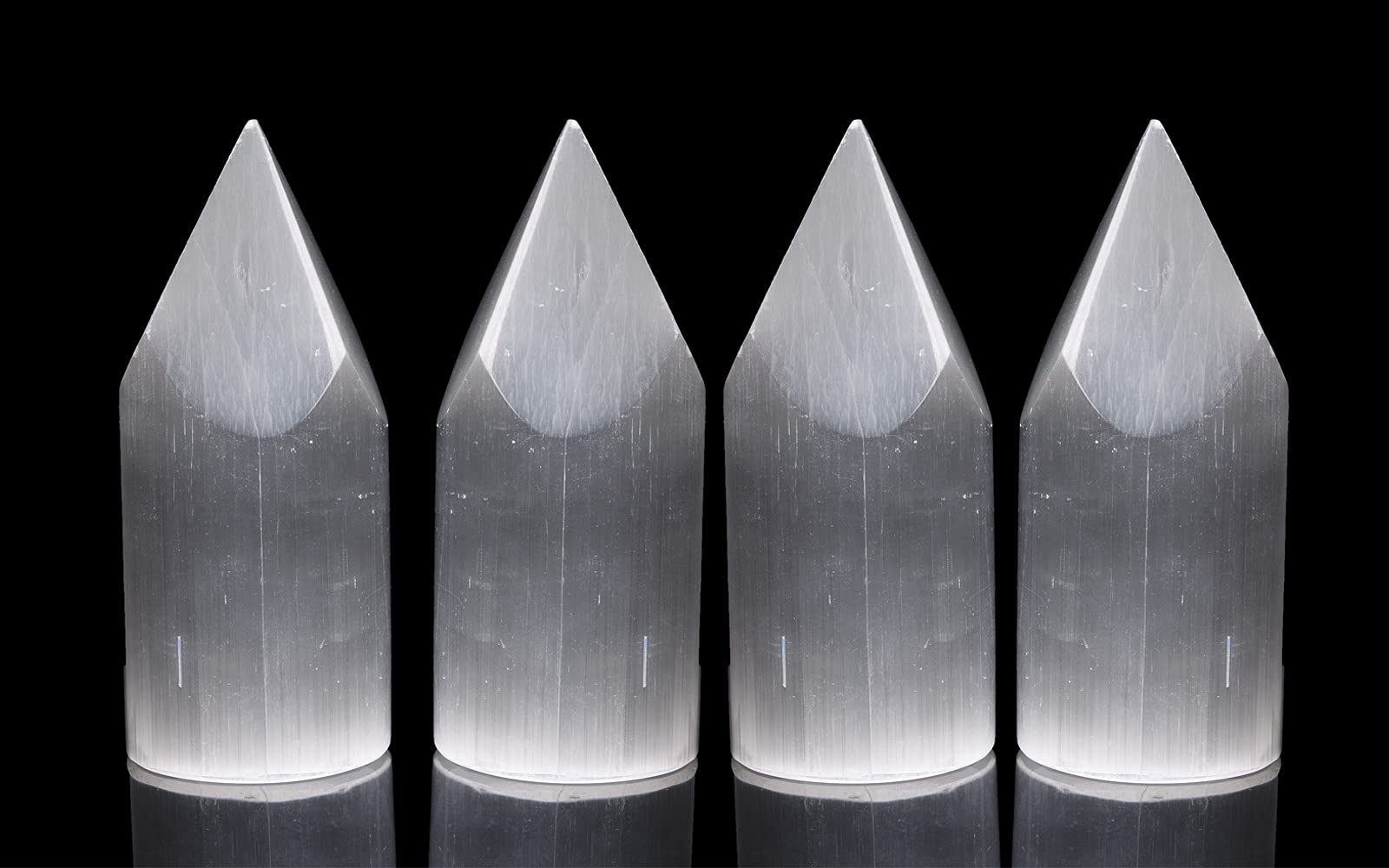 AMOYSTONE 4PCS Selenite Wand 4" Tall White Reiki Healing Crystal Stone Selenite Tower for Energy Cleansing