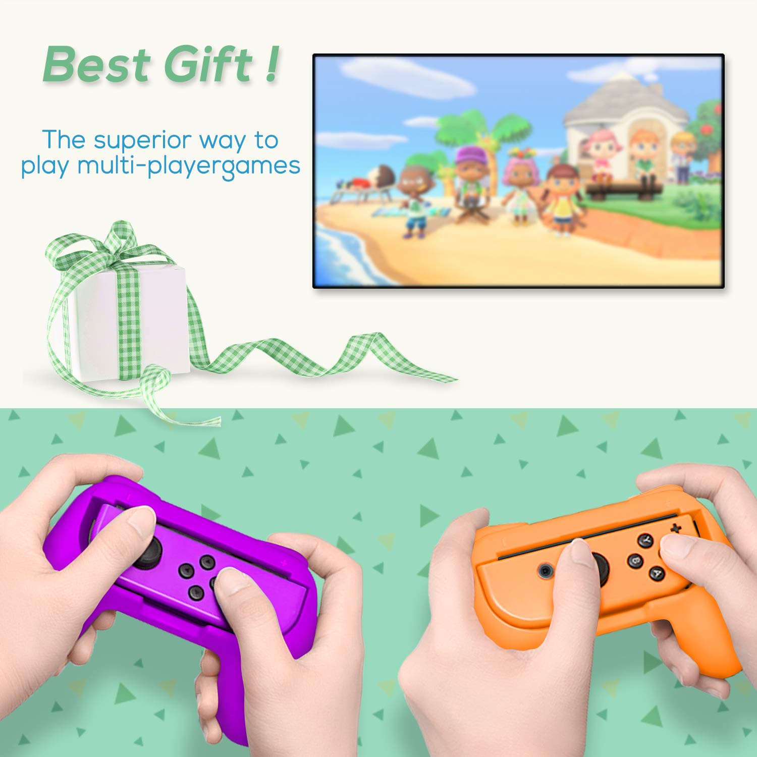 FASTSNAIL Grips Compatible with Nintendo Switch for Joy Con & OLED Model for Joycon, Wear-resistant Handle Kit Compatible with Joy Cons Controllers, 2 Pack(Orange and Purple)