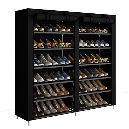 ACCSTORE Shoe Rack 6-Tier Shoe Storage Hode up to 36 Pairs Shoes with No-Woven Fabric Cover,Black