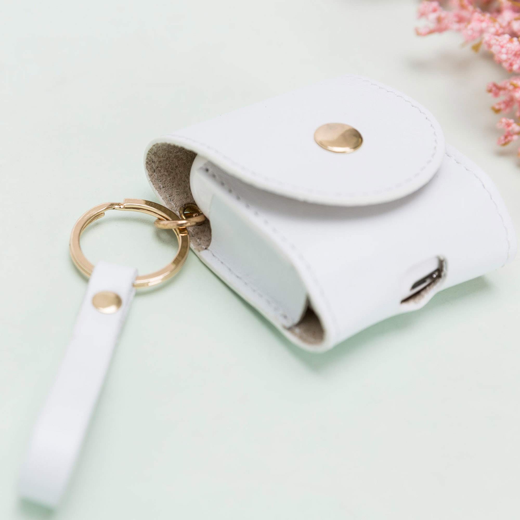 AirPods 2 & 1 White Full Grain Leather Case Personalized Cover Supports Wireless Charge Maximum Protect