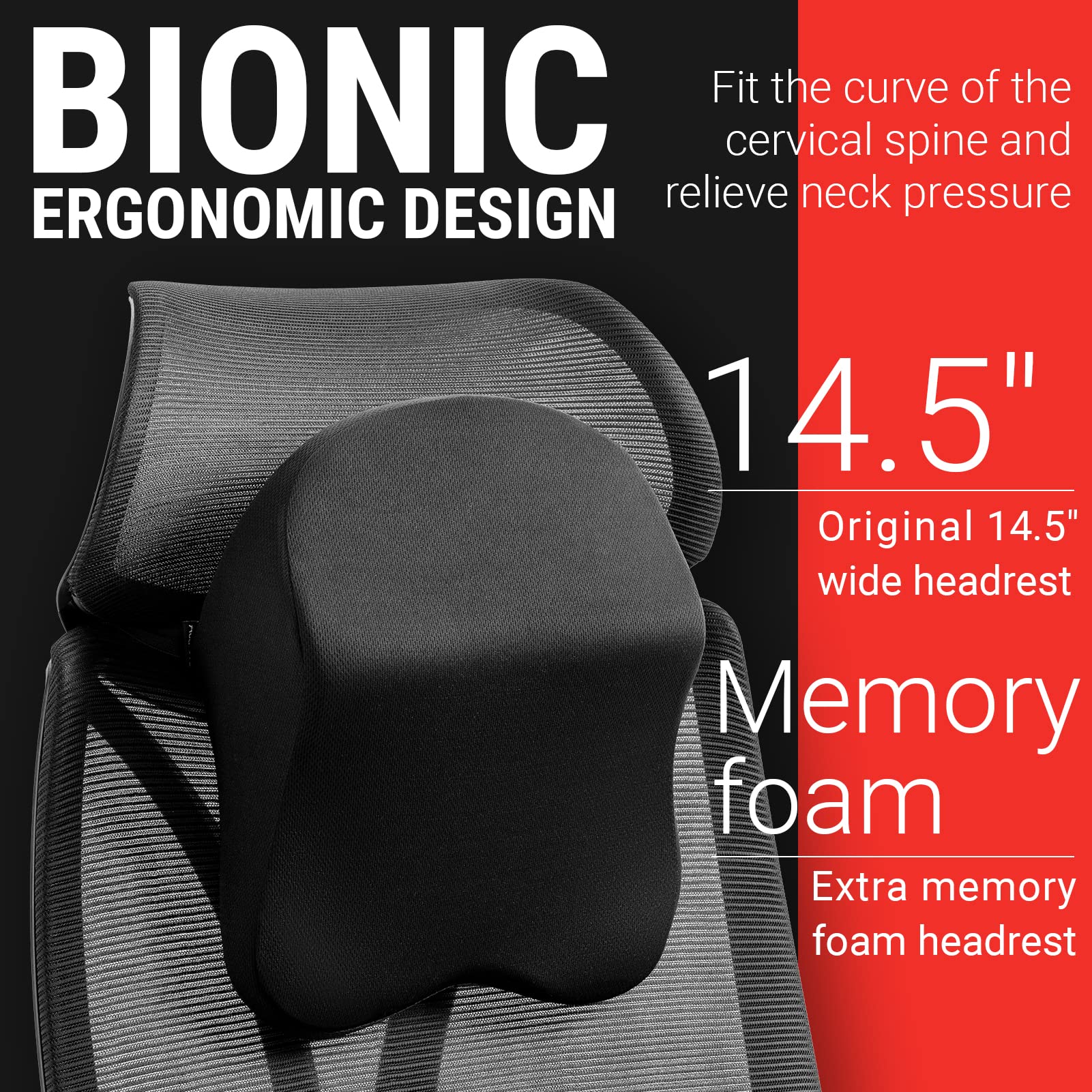 Aodrova Office Chair Gaming Chair with Extra Large Bionic Headrest, Breathable Mesh Office Chair with Ergonomic Lumbar Support and Adjustable 3D Armrests (Red)
