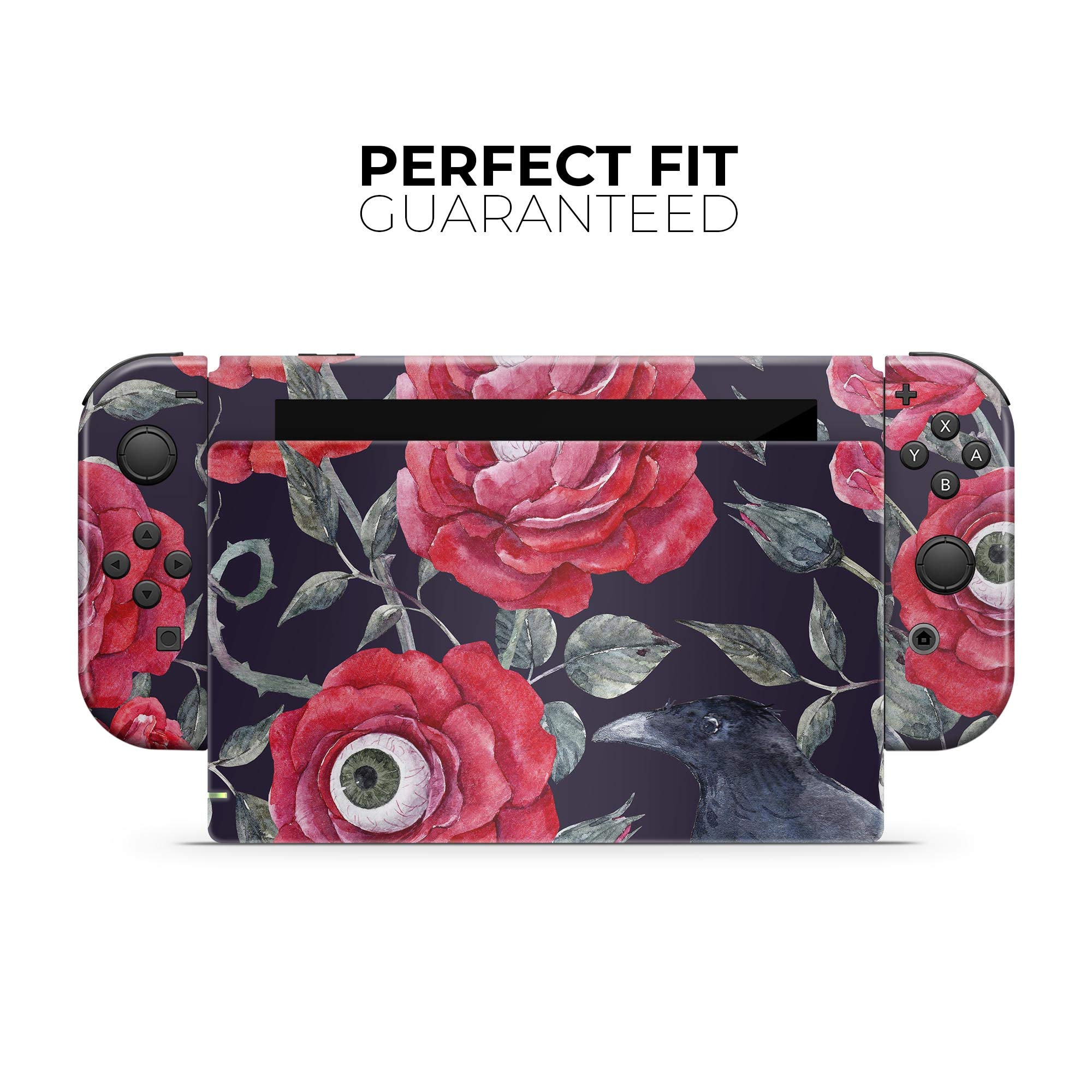 Design Skinz Abstract Roses with Eyes - Skin Decal Protective Scratch-Resistant Removable Vinyl Wrap Kit Compatible with The Nintendo Switch Console & JoyCons Bundle