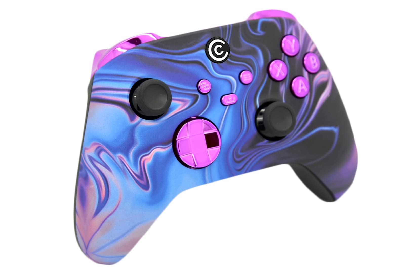 Designer Series Custom Wireless Controller for PC, Windows, Series X/S & One - Multiple Designs Available (Blue & Purple Swirl W/Purple Chrome Inserts)