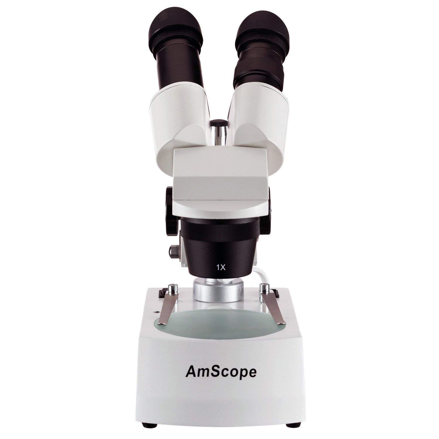 AmScope SE305-PZ-DK Binocular Stereo Microscope, WF10x and WF20x Eyepieces, 10X/20X/30X/60X Magnification, 1X and 3X Objectives, Upper and Lower Halogen Lighting, Reversible Black/White Stage Plate, Arm Stand, 120V, Includes Darkfield Condenser