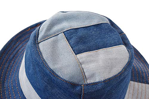 Aodrusa Womens Patch Bucket Sun Hat Denim Cotton Fisherman Caps Blue One Size