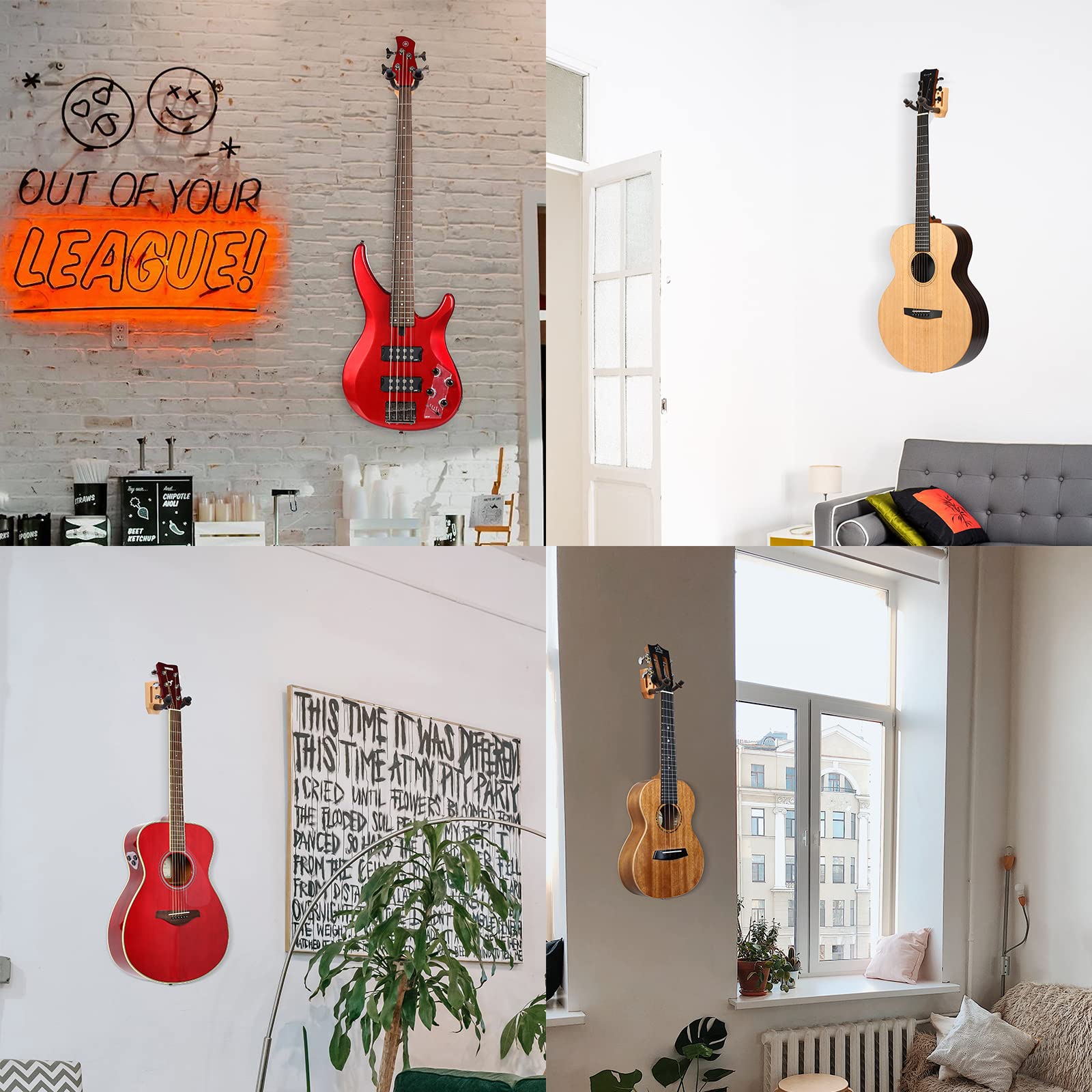 AODSK Guitar Wall Mount Guitar Wall Hanger Hook Hardwood Guitar Holder Bass Electric Acoustic Ukulele Bracket Guitar Hanger (Beech[Guitar Type])